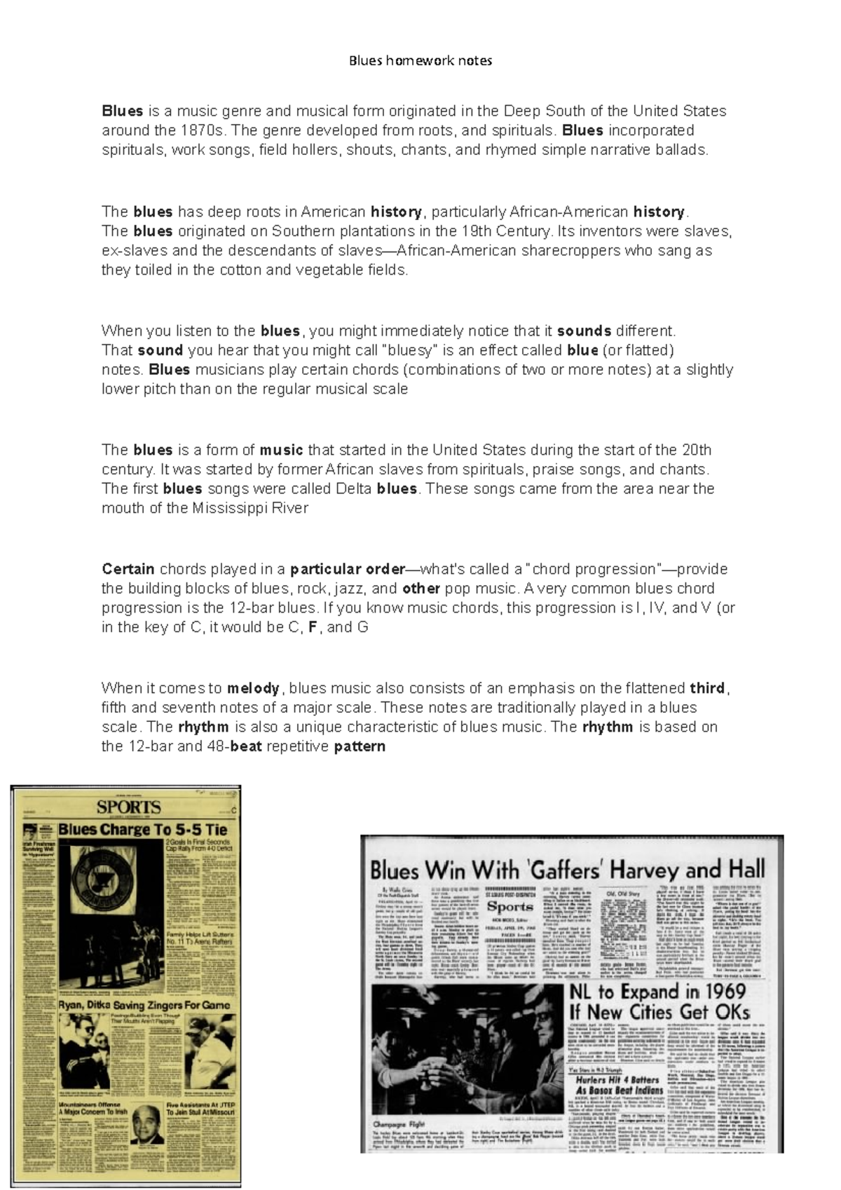 Blues - Good grade - Blues homework notes Blues is a music genre and ...