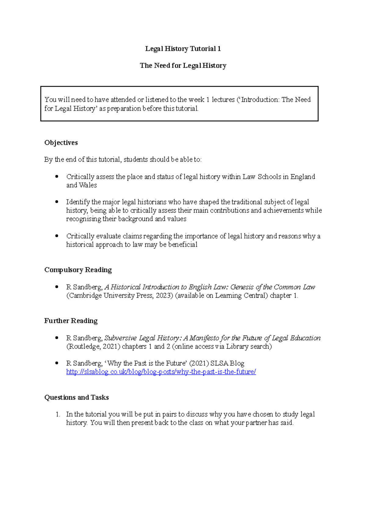 Legal History Tutorial 1 - Objectives By the end of this tutorial ...