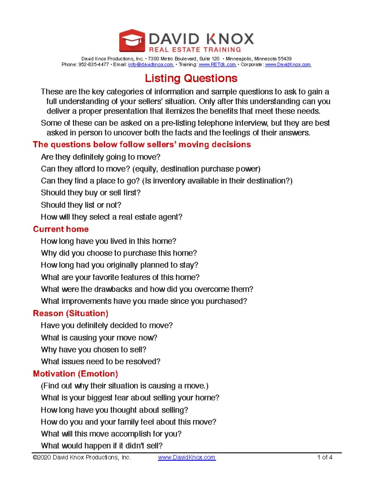 Listing Questions and Checklist v2 - David Knox Productions, Inc ...