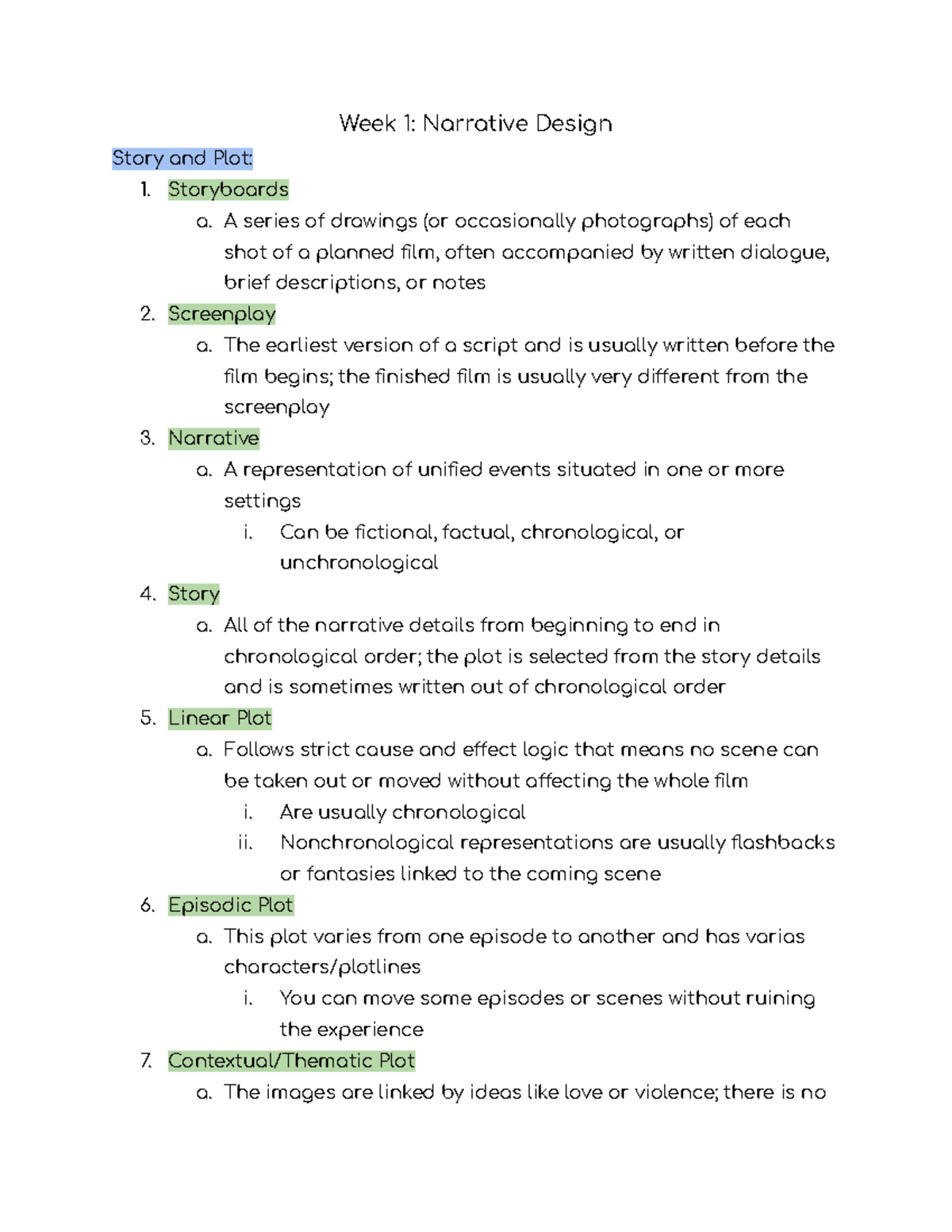 Week 1 Narrative Design Notes - Week 1: Narrative Design Story and Plot ...