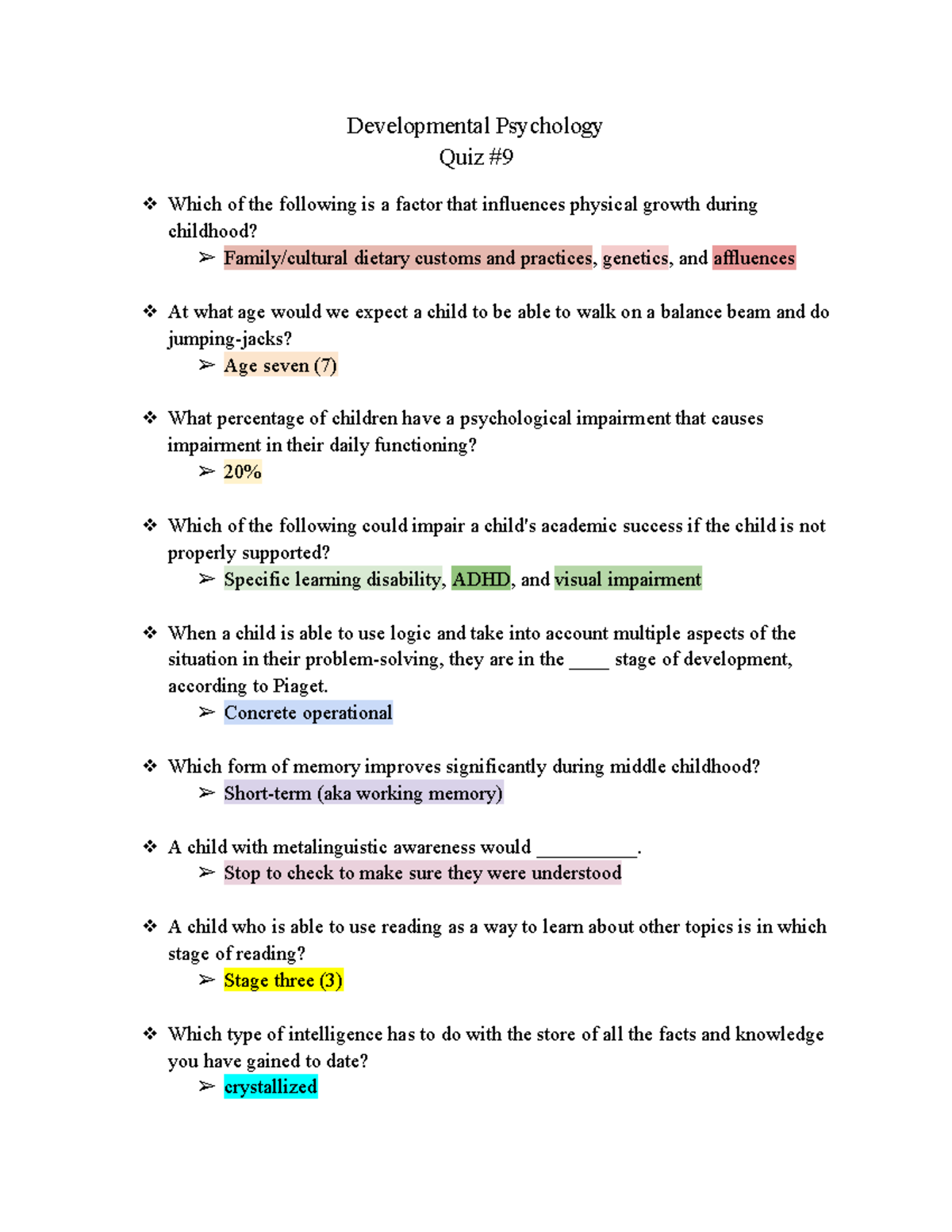 Developmental Psychology Quiz #9 - Developmental Psychology Quiz Which ...