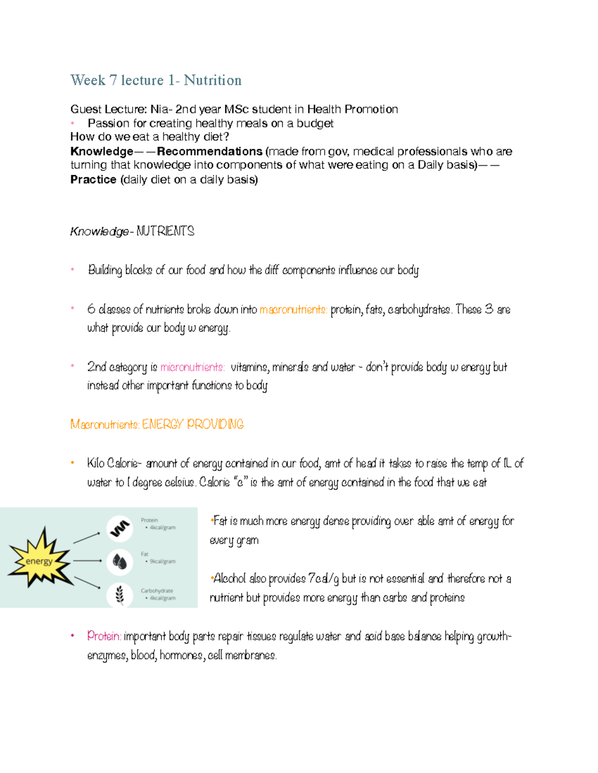 Health sci week 7 lecture 1 - Week 7 lecture 1- Nutrition Guest Lecture ...