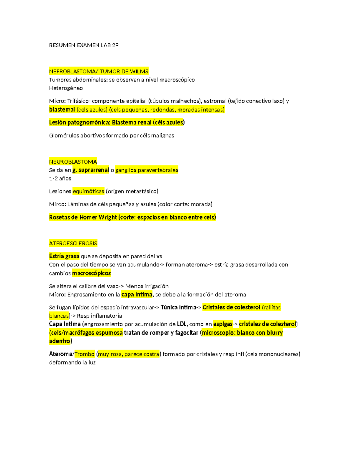 Resumen Examen LAB 2P - RESUMEN EXAMEN LAB 2P NEFROBLASTOMA/ TUMOR DE ...