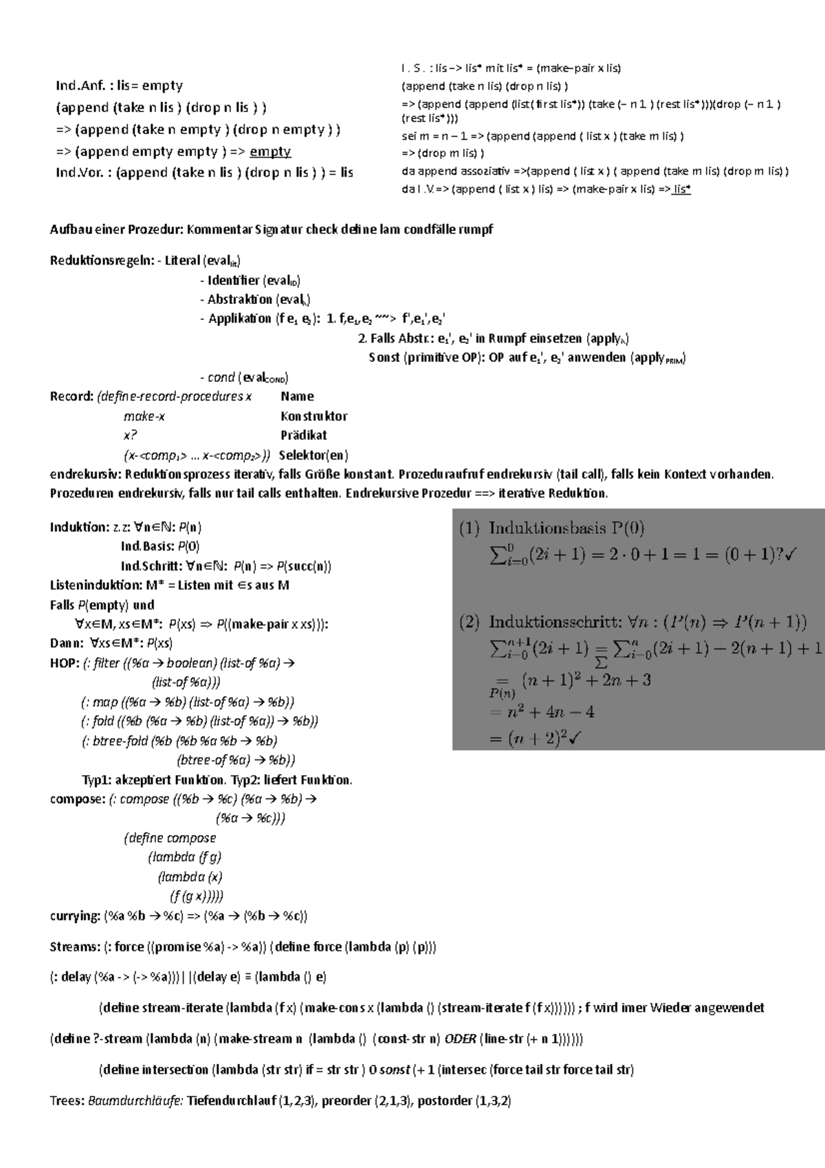 erlaubter "Spickzettel" für die Klausur - Aufbau einer Prozedur ...