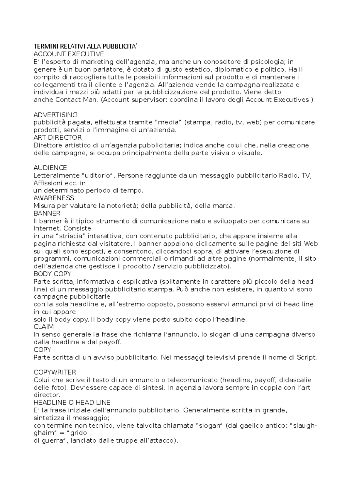 Termini Relativi ALLA Pubblicita - TERMINI RELATIVI ALLA PUBBLICITA ...