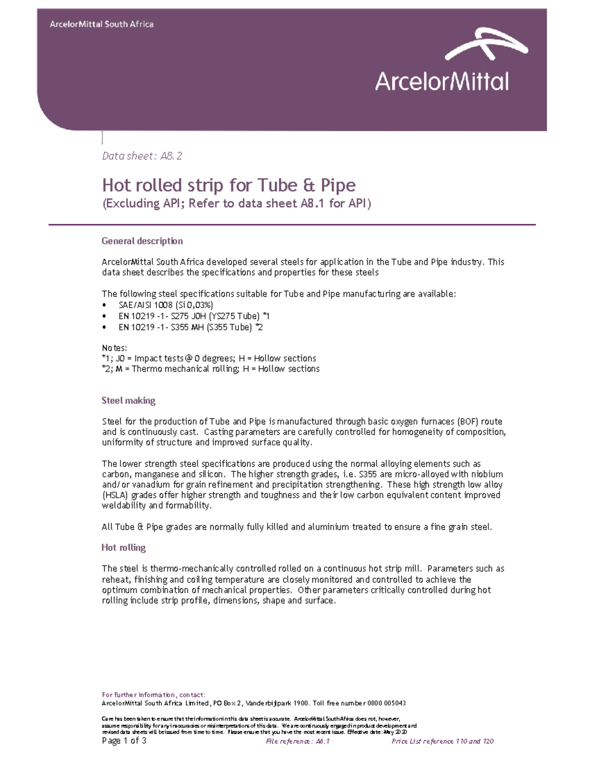 Web datasheet a8 - For further information, contact: ArcelorMittal ...