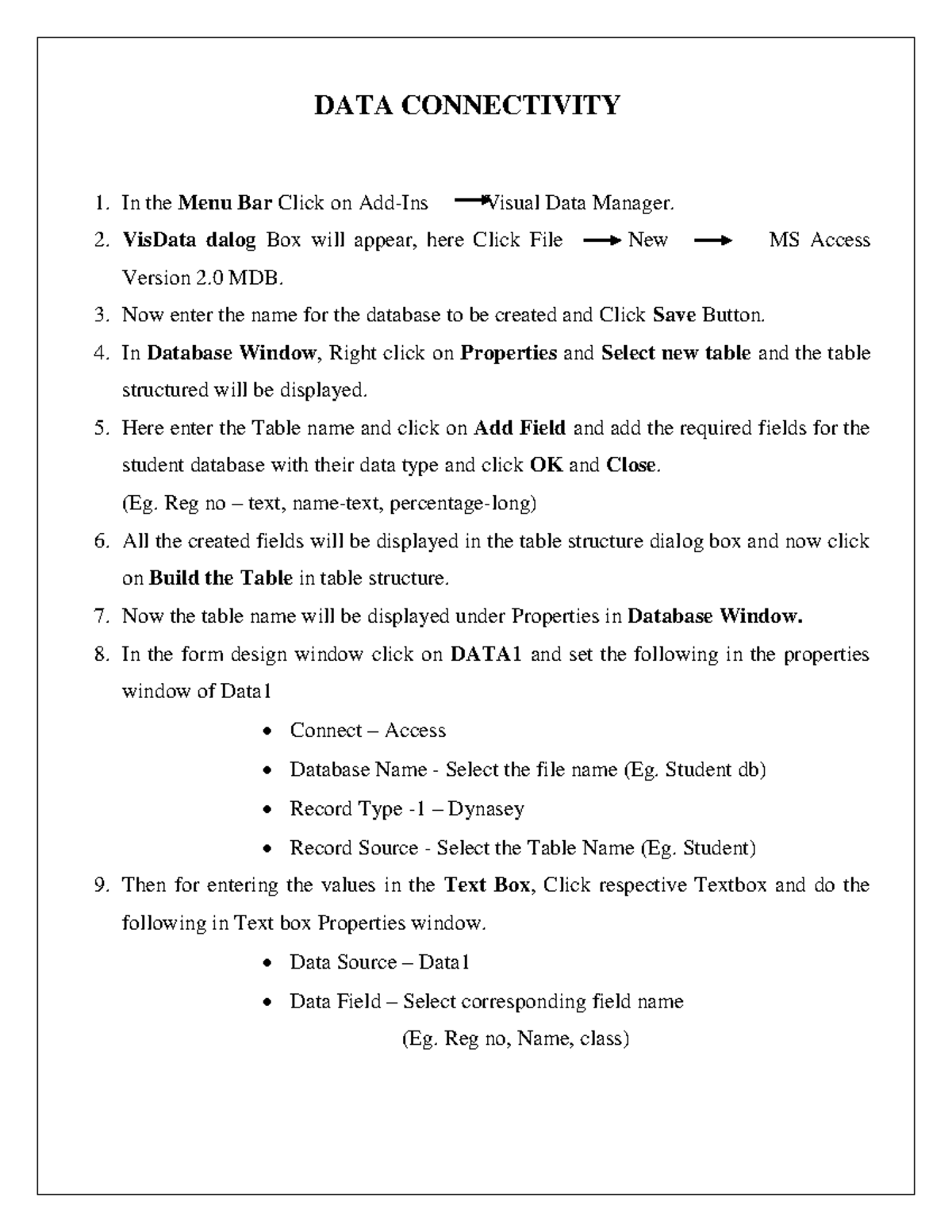 Dataconnectivity vb lab - DATA CONNECTIVITY In the Menu Bar Click on ...