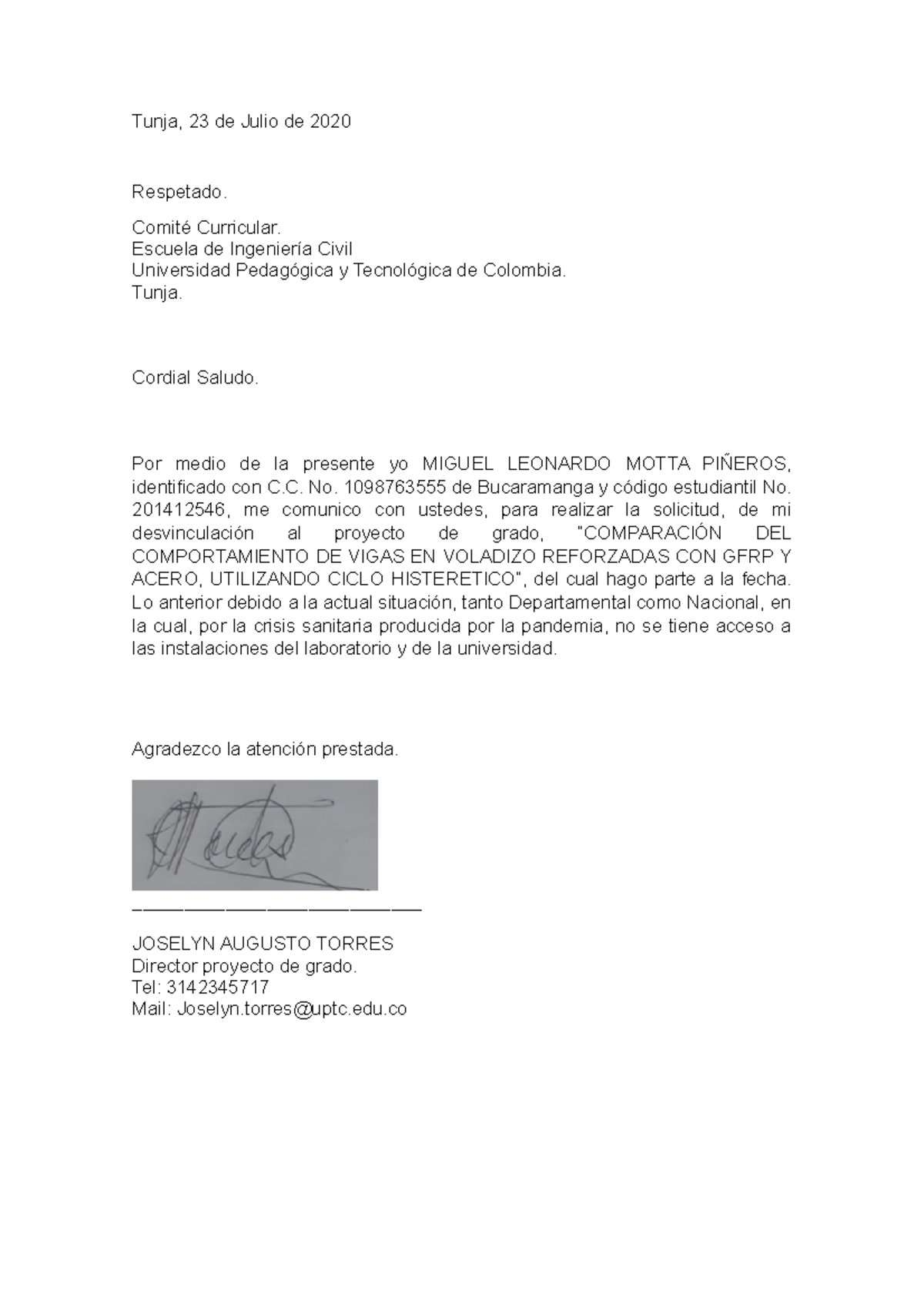 Carta tesis - augusto herrera - Tunja, 23 de Julio de 2020 Respetado ...