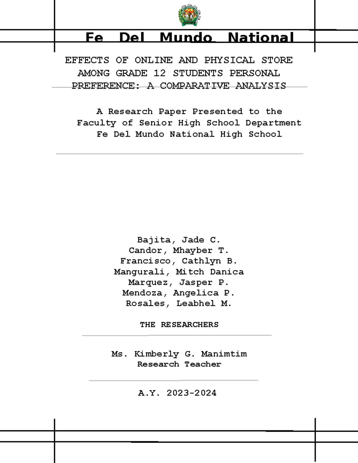 Research - Candor, Mhayber T. Francisco, Cathlyn B. Mangurali, Mitch ...