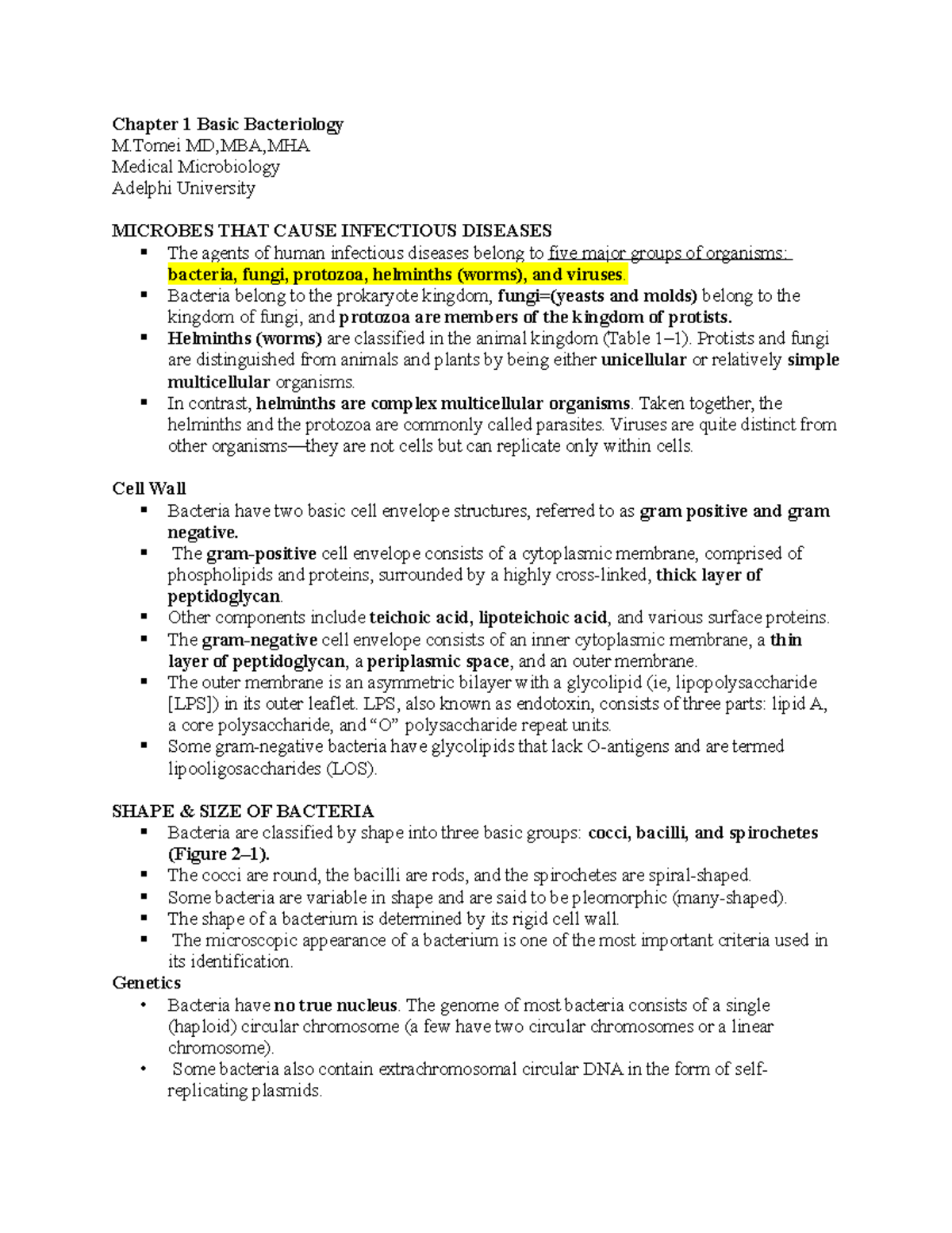 Chapter 1 Basic Bacteriology - Chapter 1 Basic Bacteriology M MD,MBA ...