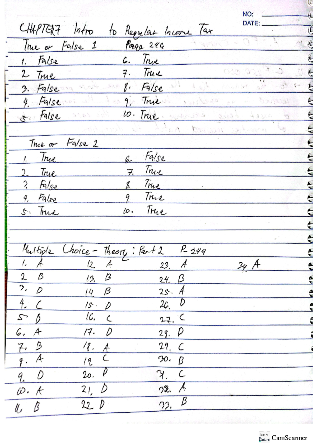 Cavile-incotax chapter 7problems - NO: DATE: CHAPTER7 Intro to Regular ...