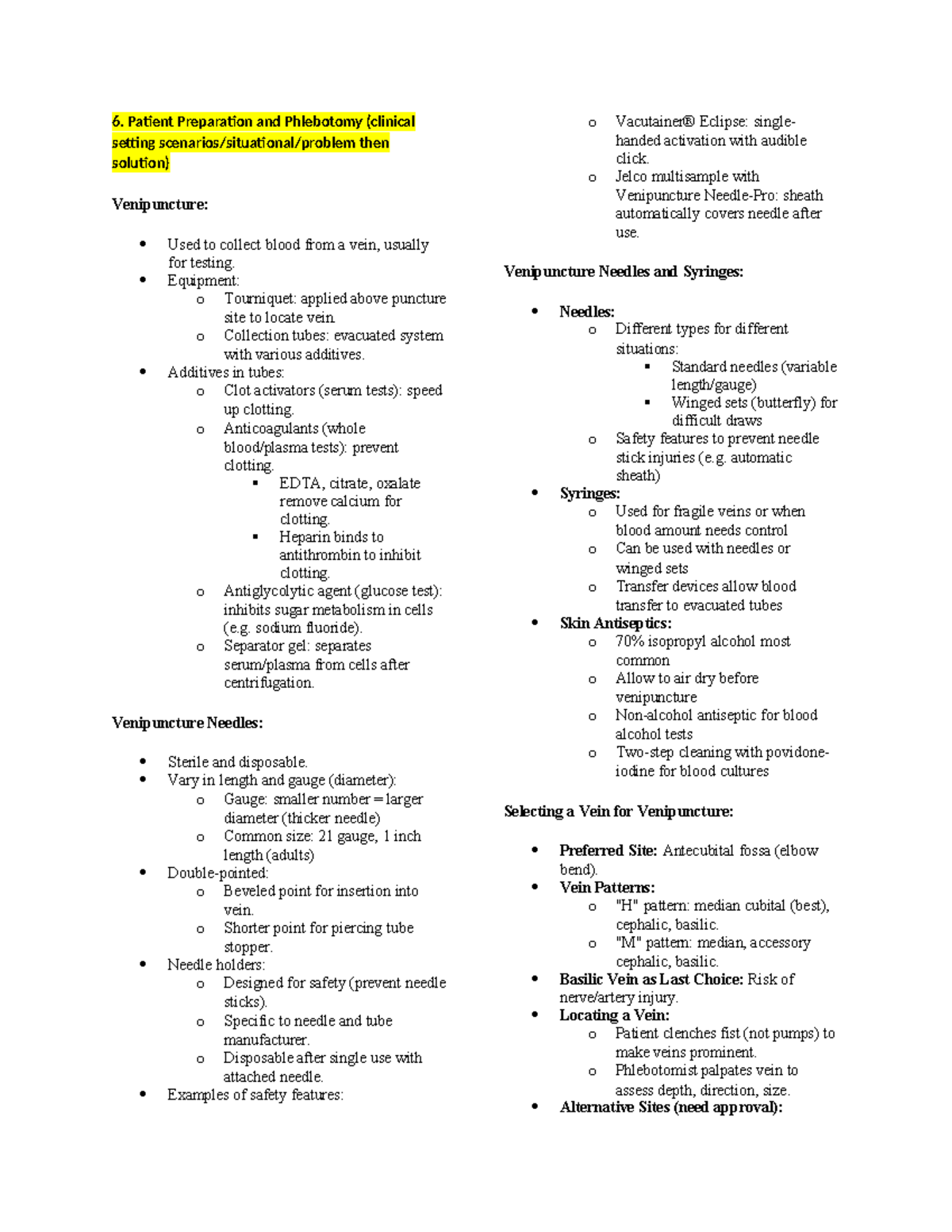 OR no. 9&6 Phleb and Histopath lab - Patient Preparation and Phlebotomy (clinical setting - Studocu