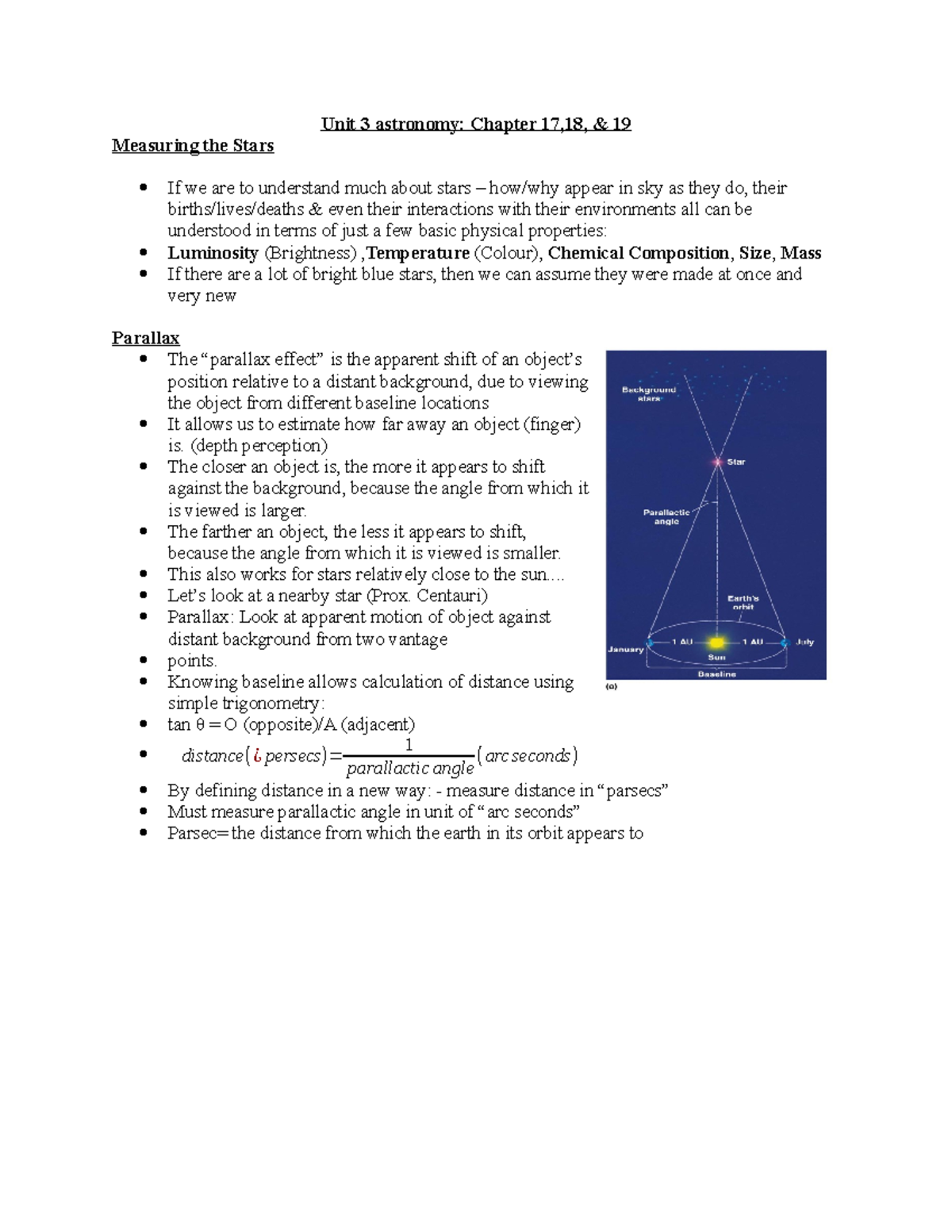 Unit 3 astronomy - Lecture notes 3 - Unit 3 astronomy: Chapter 17,18 ...