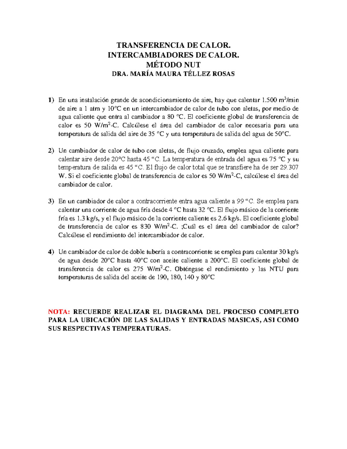 Ejercicios Intercambiadores DE Calor. Método NUT - TRANSFERENCIA DE ...