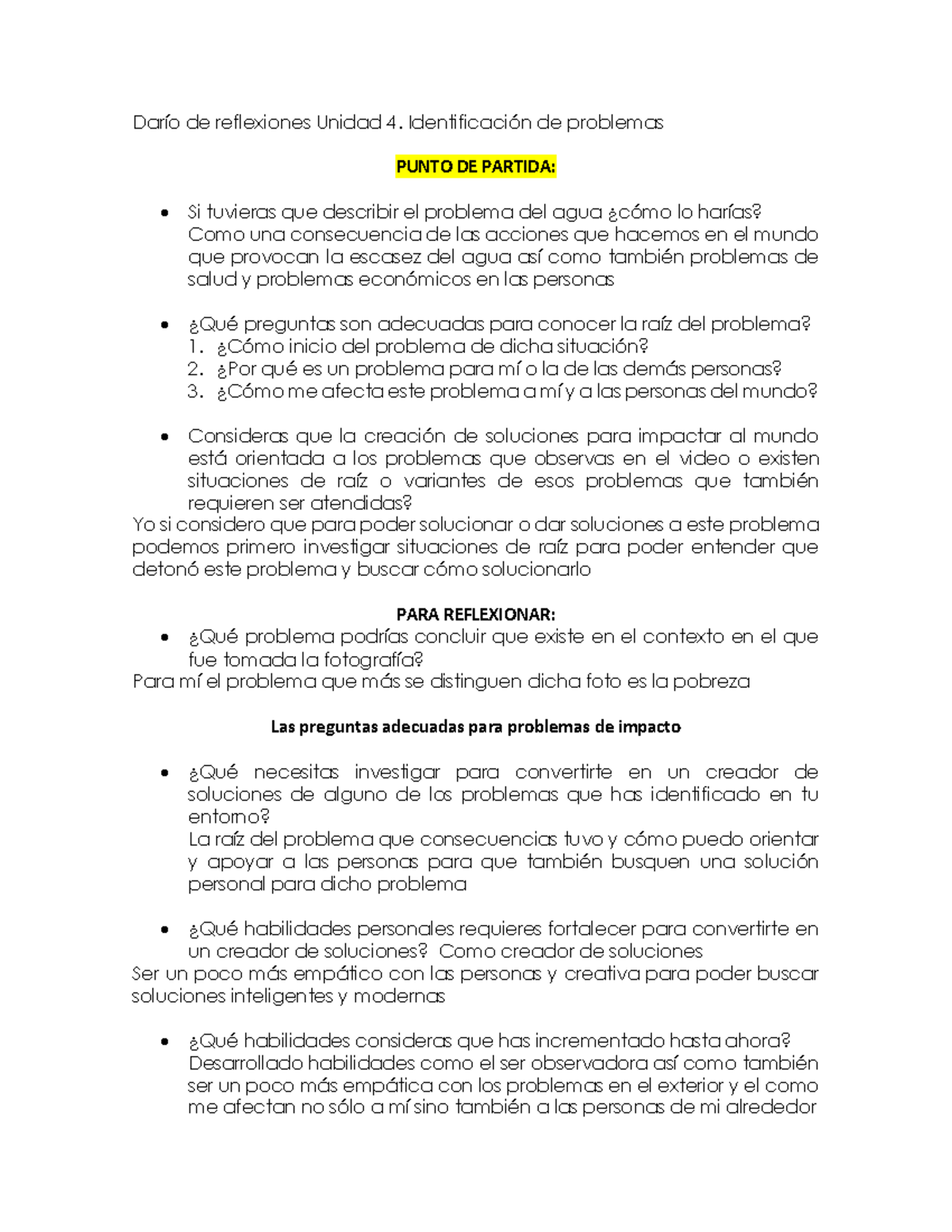 Diario Unidad 4 MSCM - empatia - Darío de reflexiones Unidad 4. Identificación de problemas ...