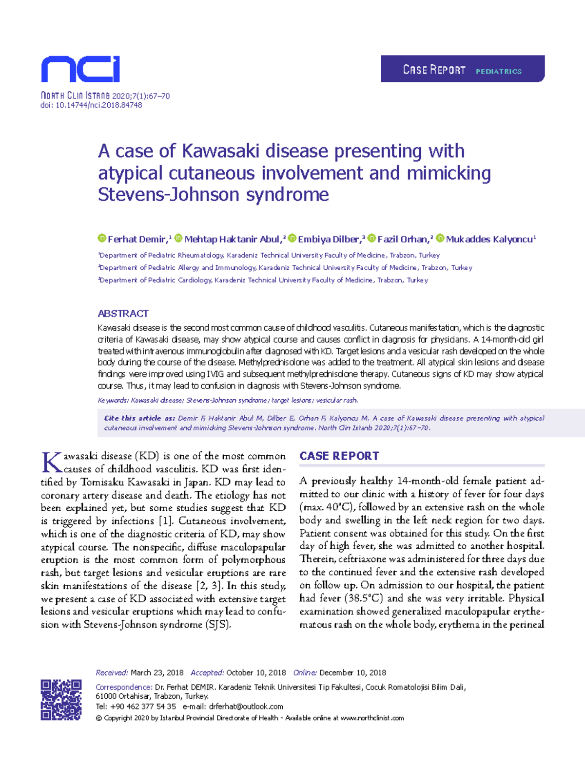 NCI-84748-CASE Report- Demir - Ferhat Demir, 1 Mehtap Haktanir Abul, 2 ...