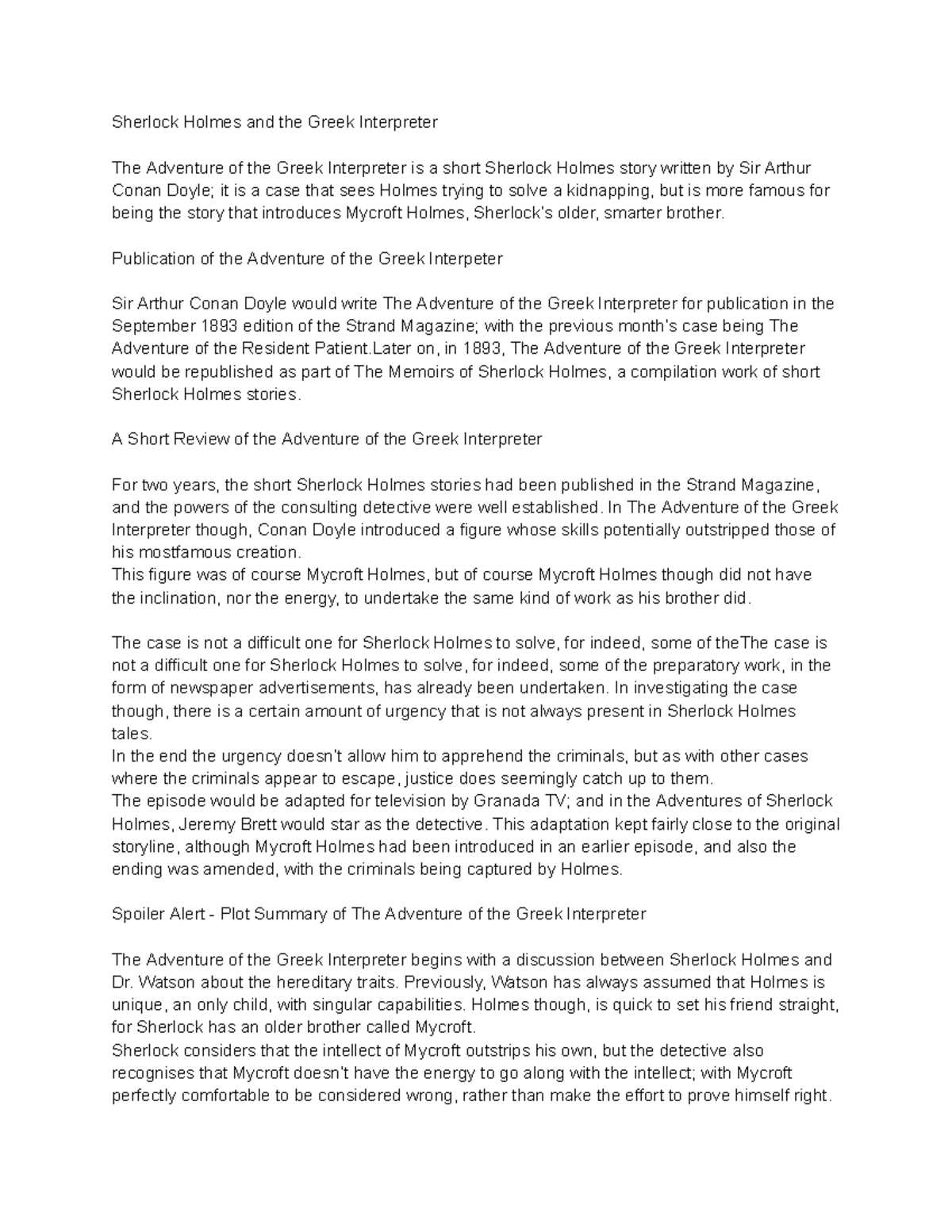 Greek interpreter - Publication of the Adventure of the Greek ...