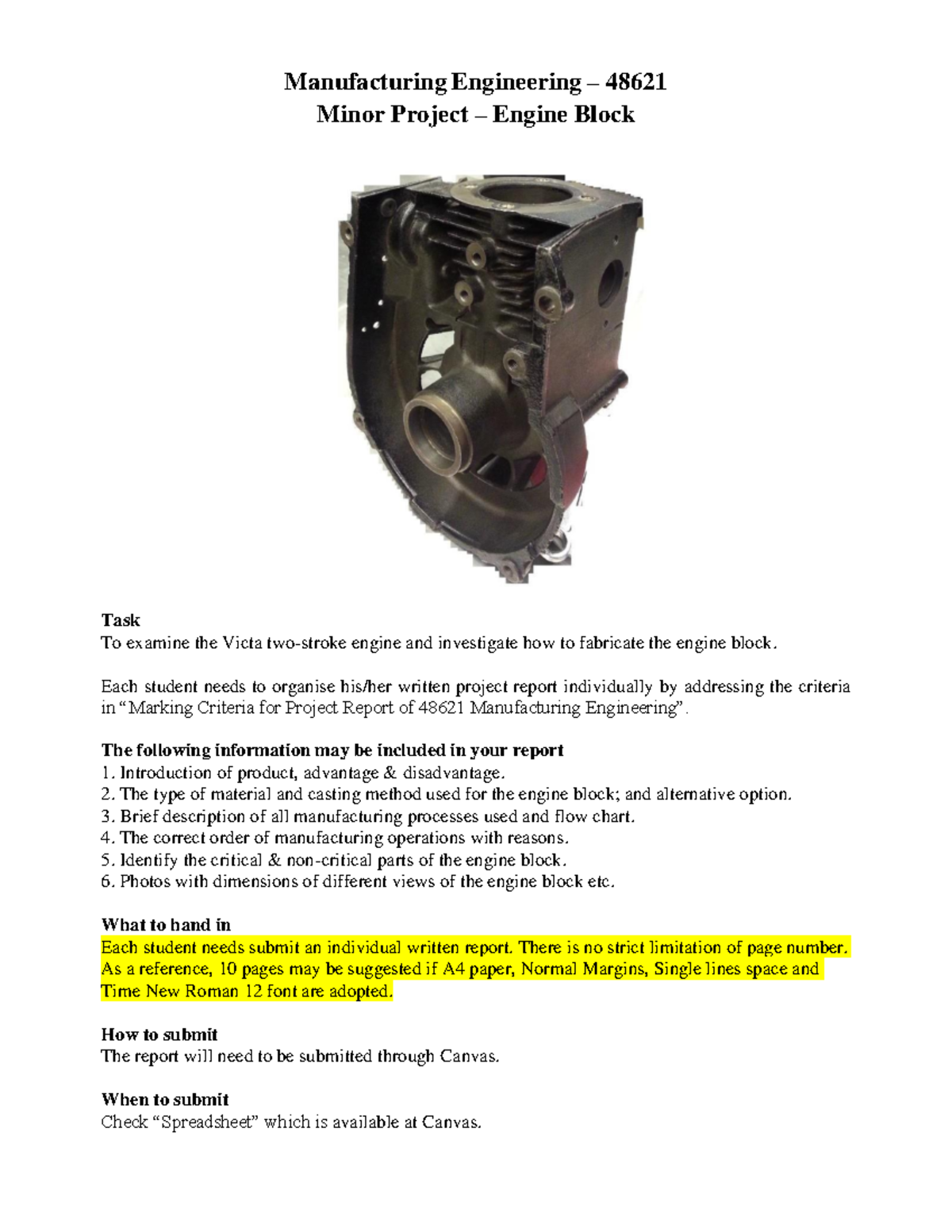 Lab1-Minor Project Engine Block Outline - Manufacturing Engineering ...