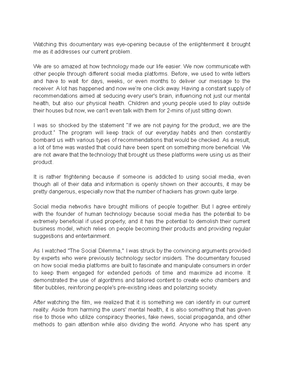 Atienza Kim Hazel Ann 1-6 - Watching this documentary was eye-opening ...