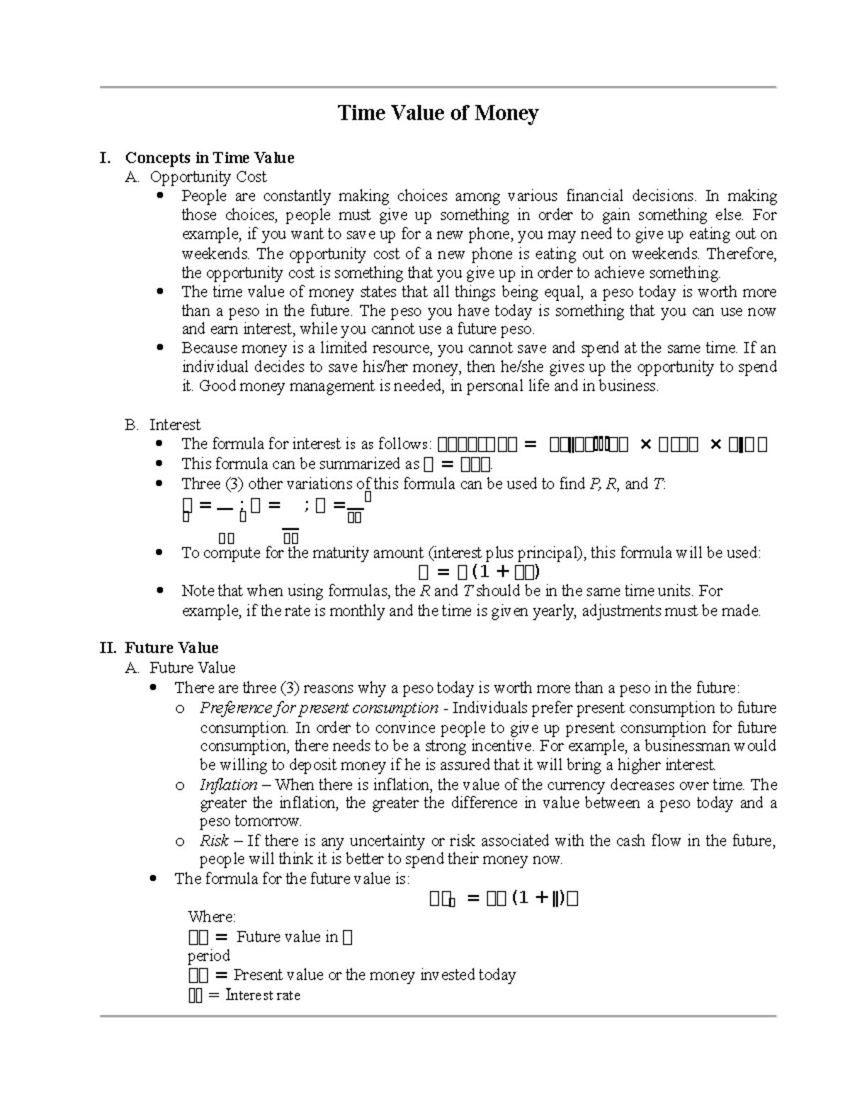 Time Value of Money - Concepts in Time Value A. Opportunity Cost People ...