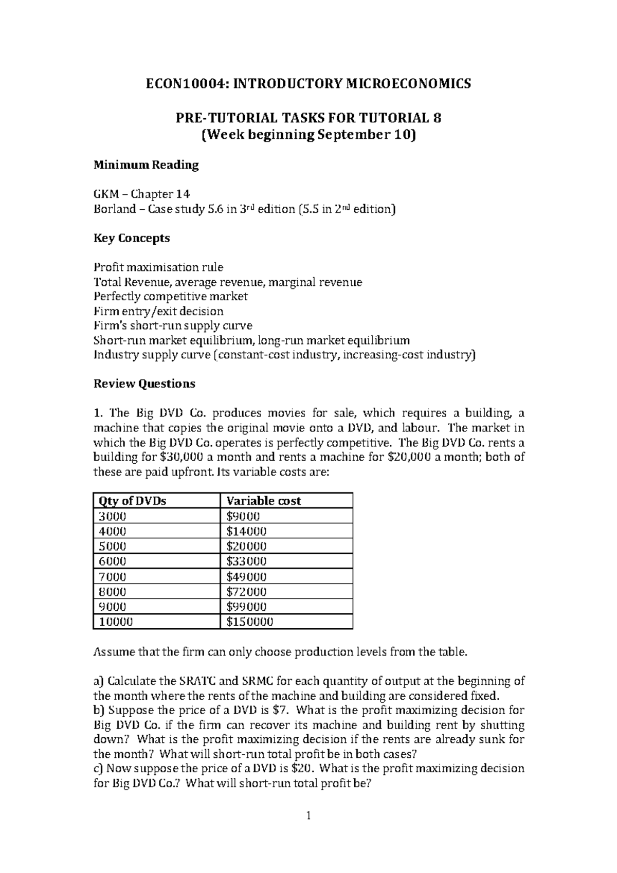 Wk8 pre tutorial - ECON10004: INTRODUCTORY MICROECONOMICS PRE-TUTORIAL ...