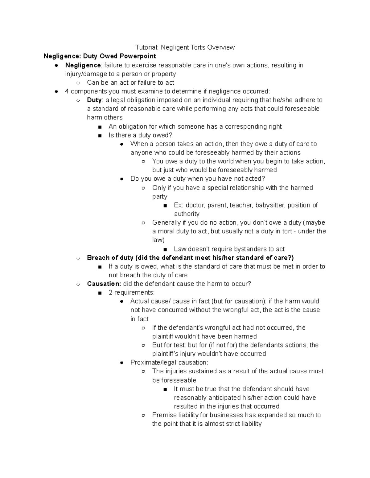 Tutorial Negligent Torts Overview - Tutorial: Negligent Torts Overview ...