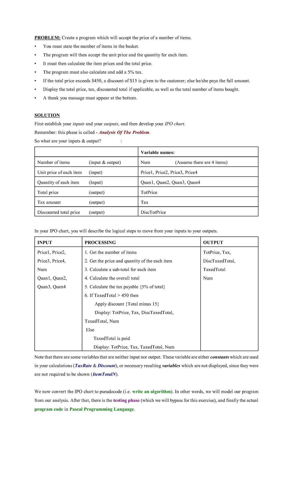 Program Example 2012 - PROBLEM: Create a program which will accept the ...