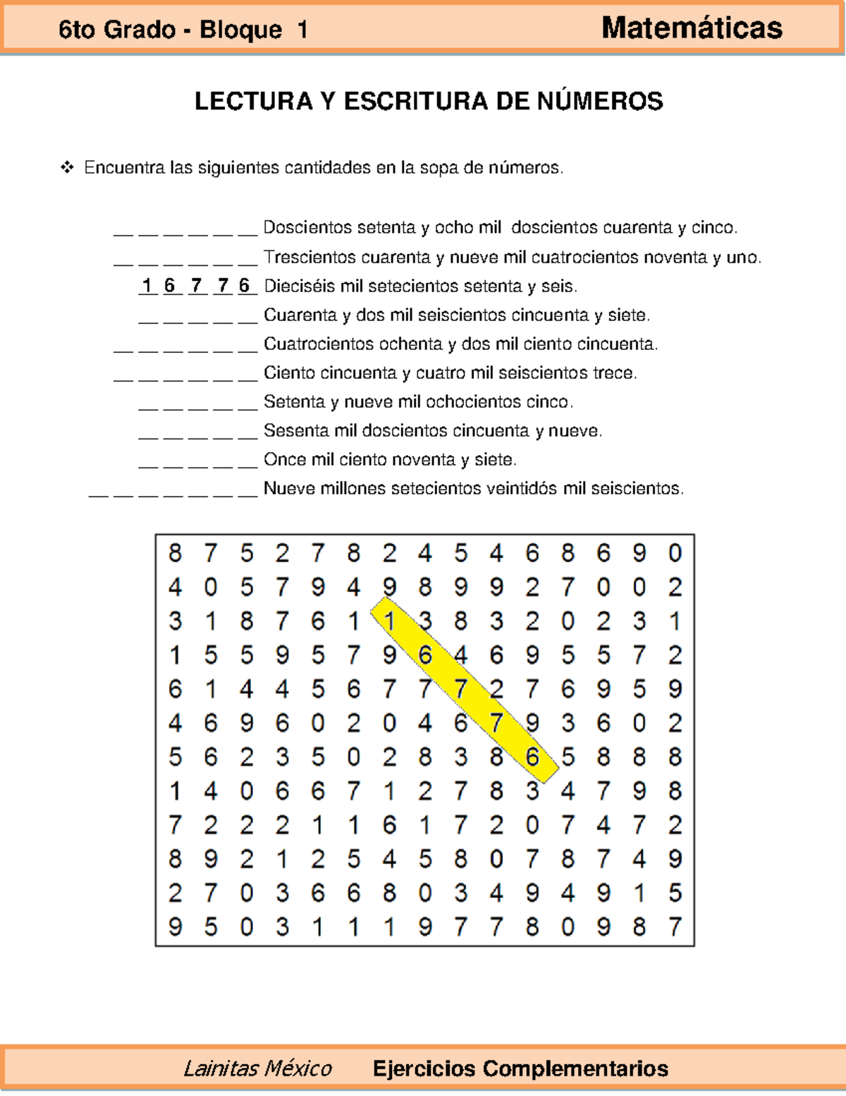 354021353 6to Grado Matematicas Lectura y escritura de numeros naturales pdf - Lainitas México ...