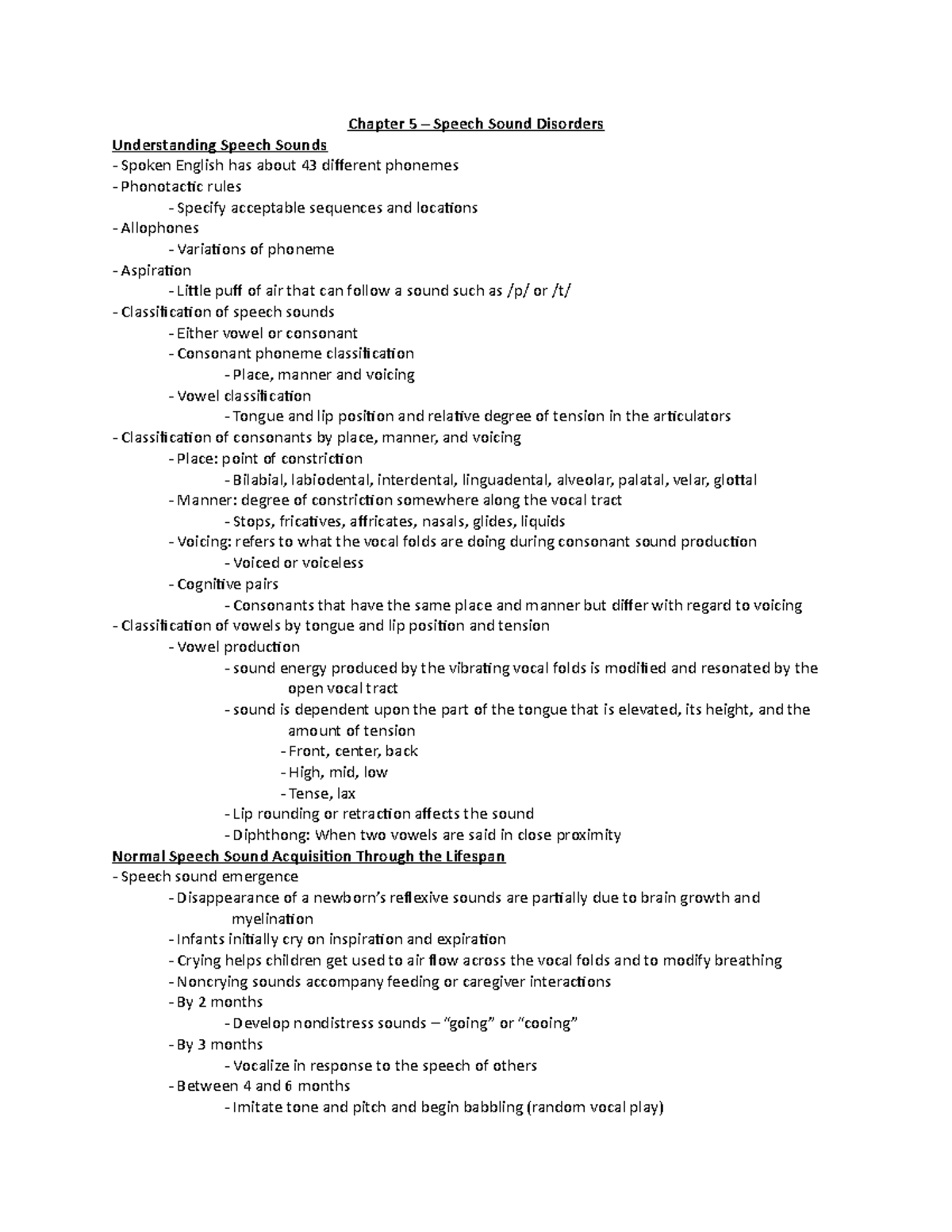 Chapter 5 - Speech sound Disorders - AUDSLP 152 - Bloomsburg - Studocu