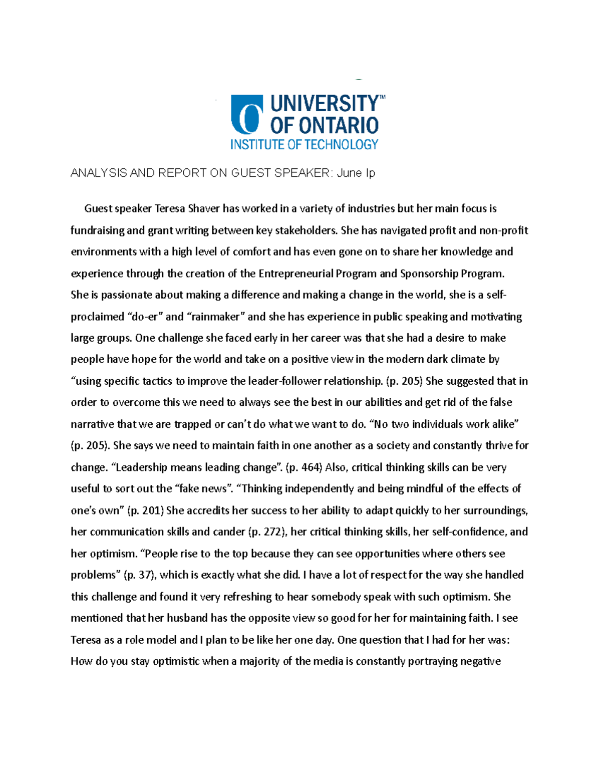 Teresa Shaver - Feb 26th - Nicholas Avery 100590227 - ANALYSIS AND ...