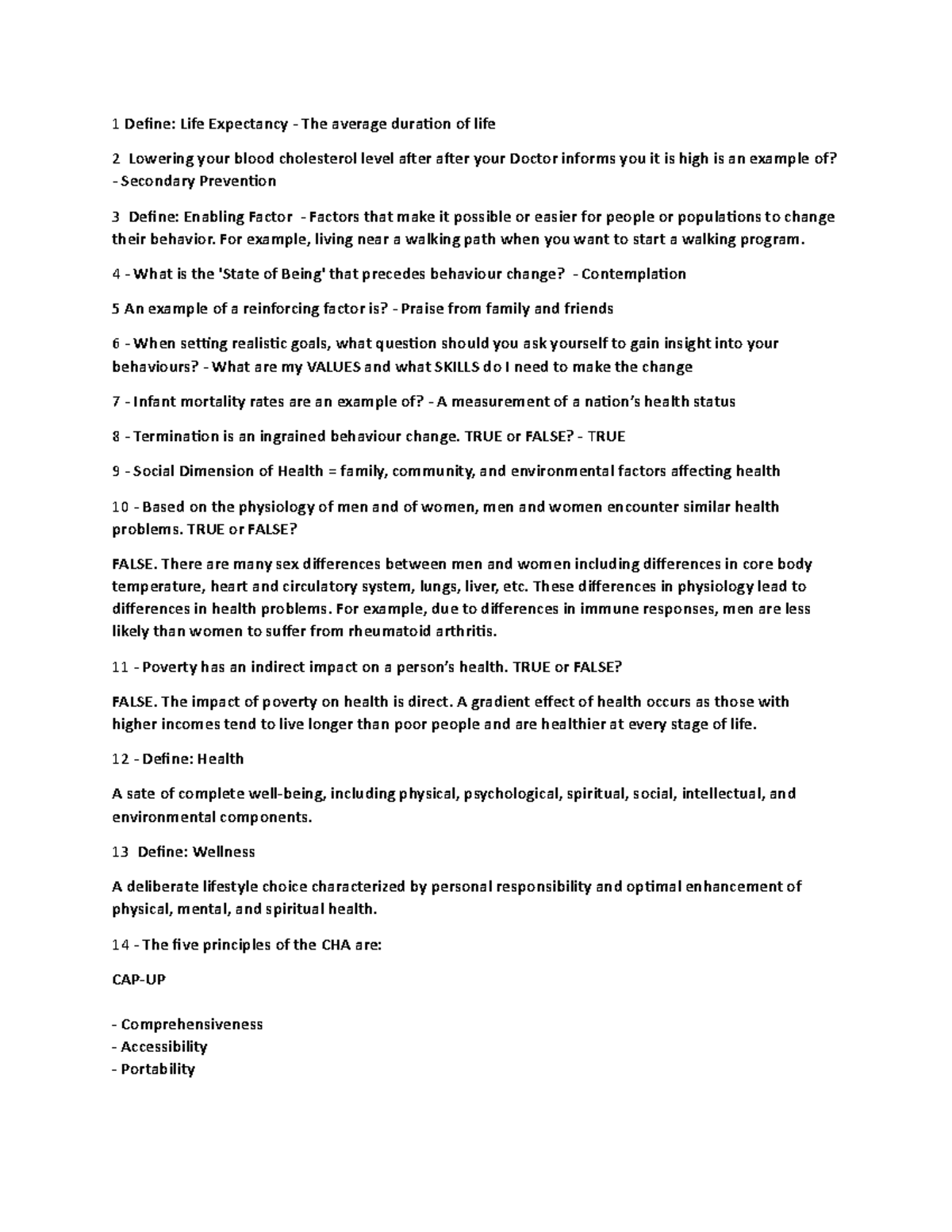 Exam 3 April 2019, questions and answers - 1 Define: Life Expectancy ...