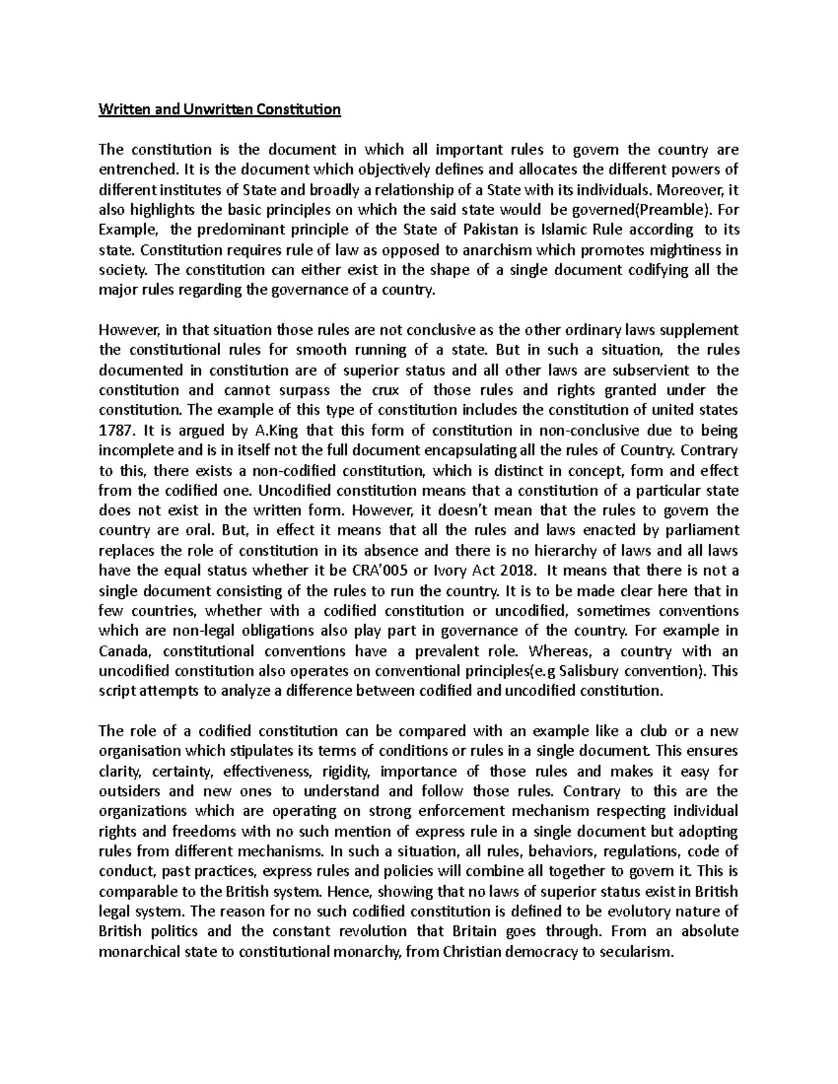 Written and Unwritten Constitution - It is the document which ...