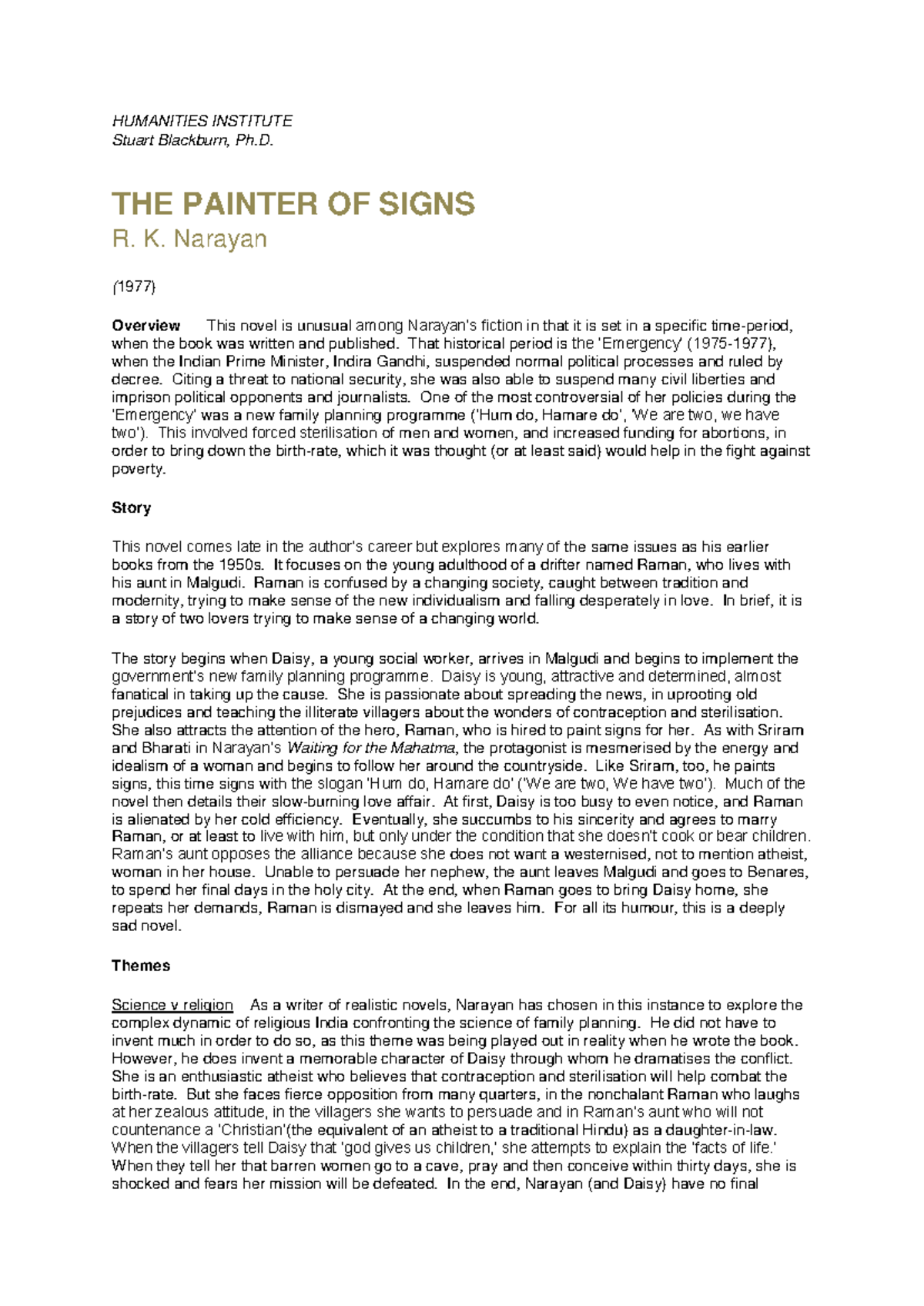 The painter of signs - I want this document for my assignment ...