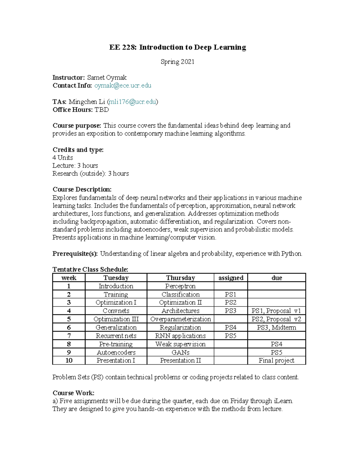 DL Syllabus - Samet Oymak - EE 2 28: Introduction to Deep Learning ...