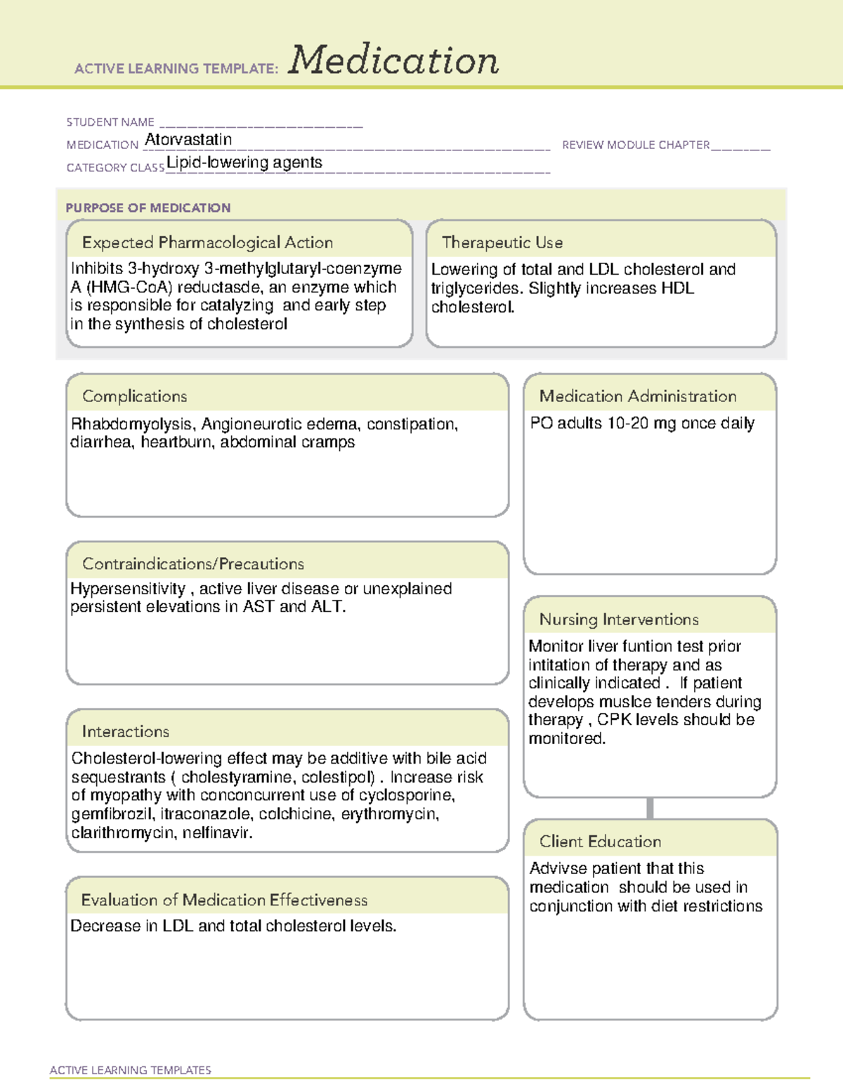 Medication-Atorvastatin - ACTIVE LEARNING TEMPLATES Medication STUDENT ...
