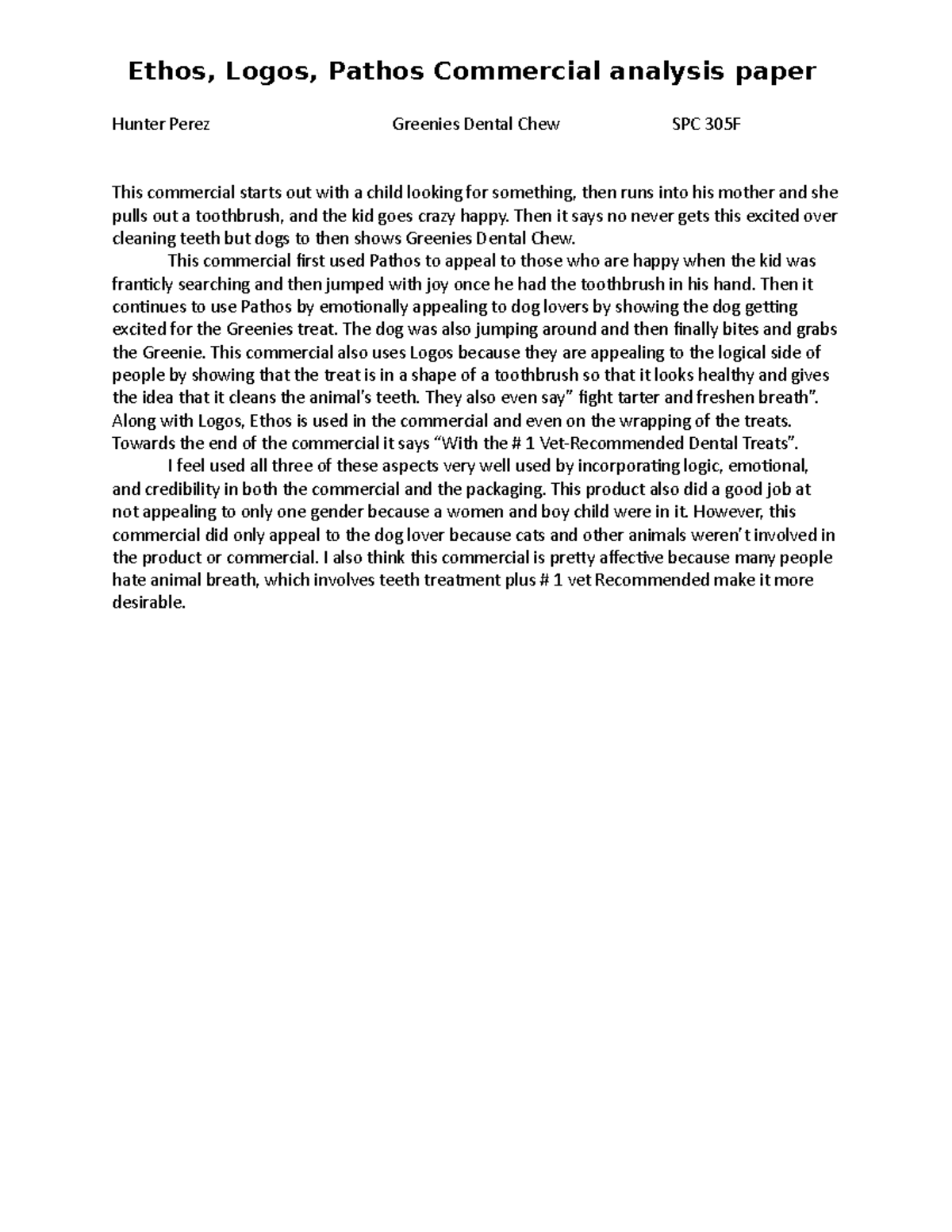 Ethos, Logos, Pathos Commercial analysis paper - Then it says no never ...