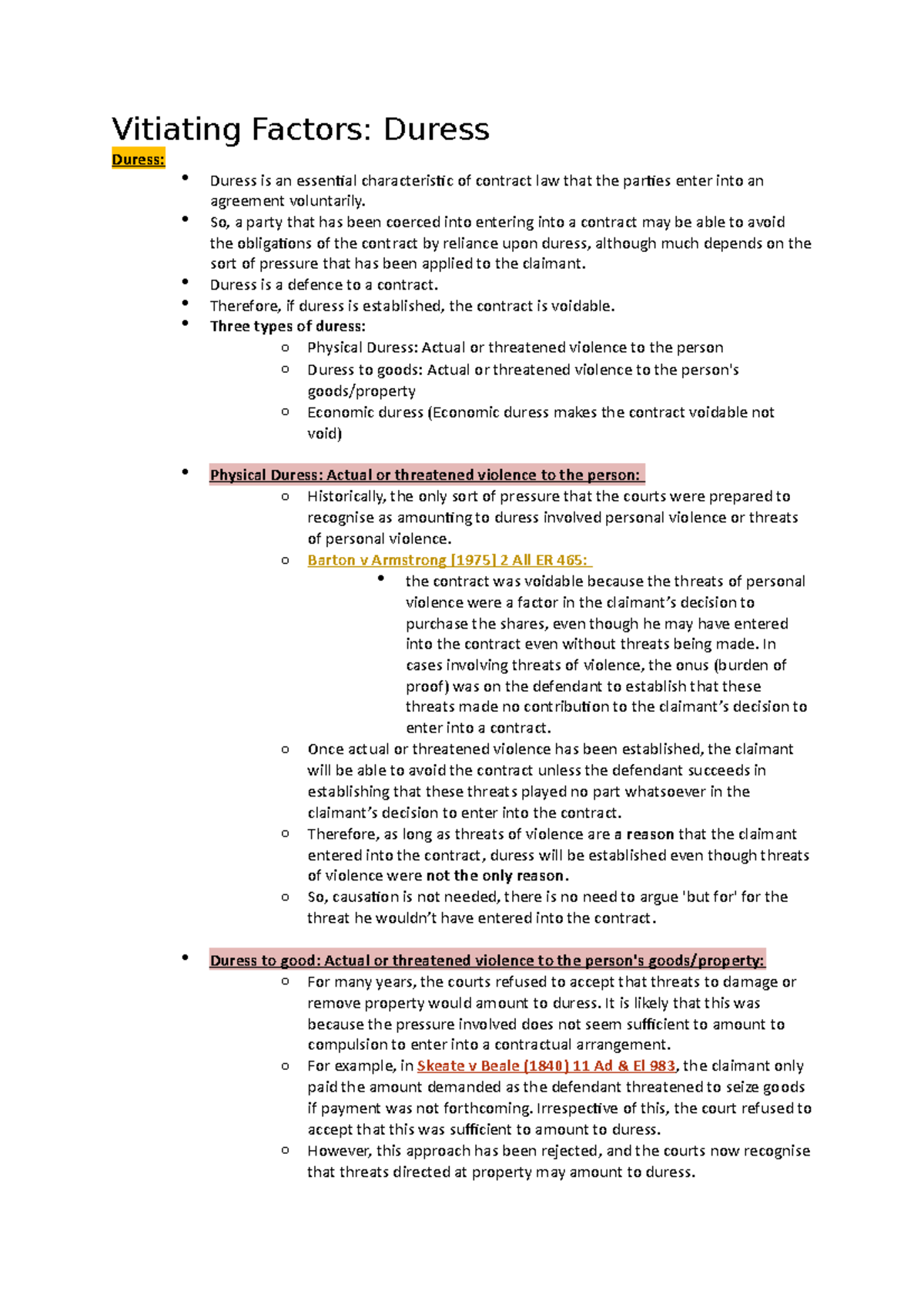 Vitiating Factors Duress - Vitiating Factors: Duress Duress: Duress is ...
