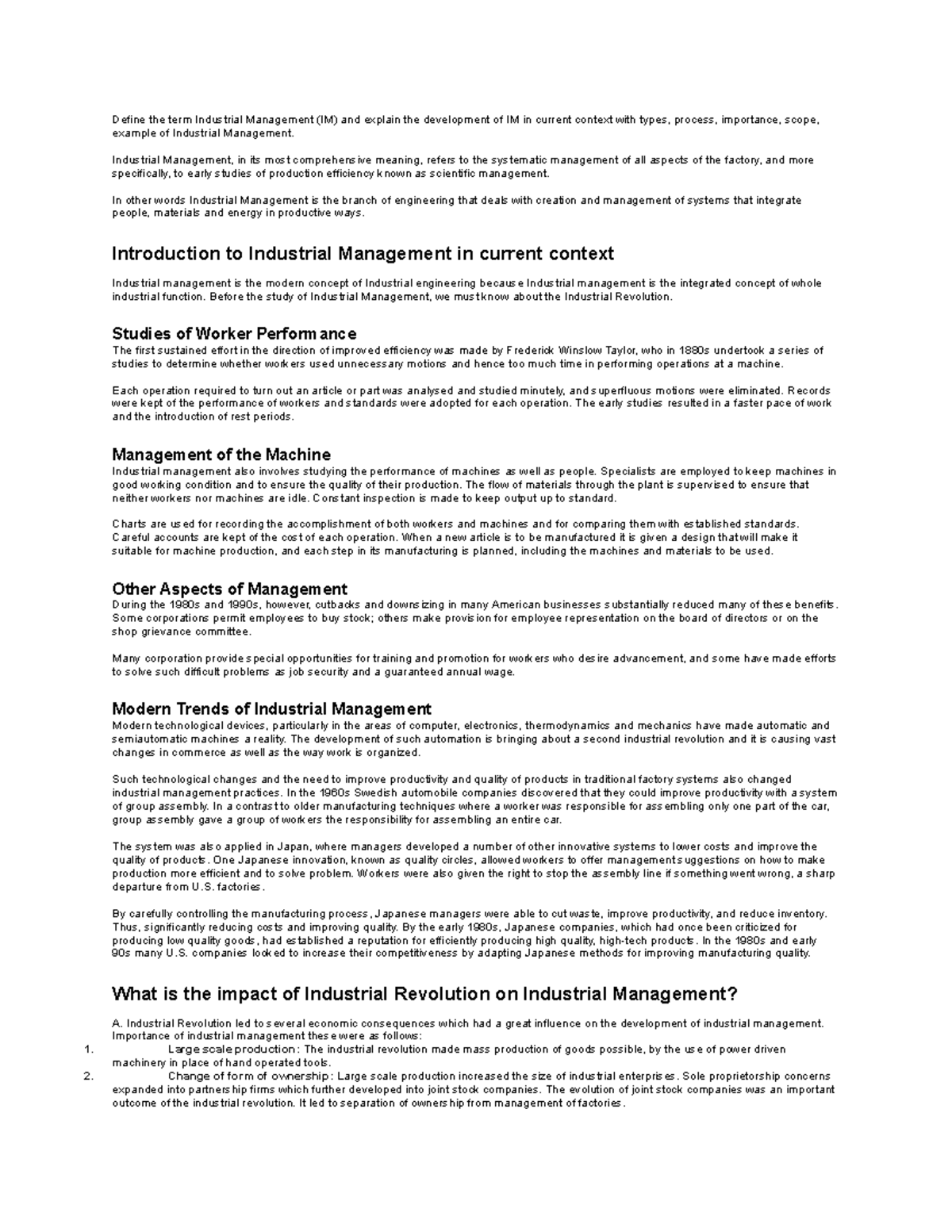 Define the term Industrial Management - Industrial Management, in its ...