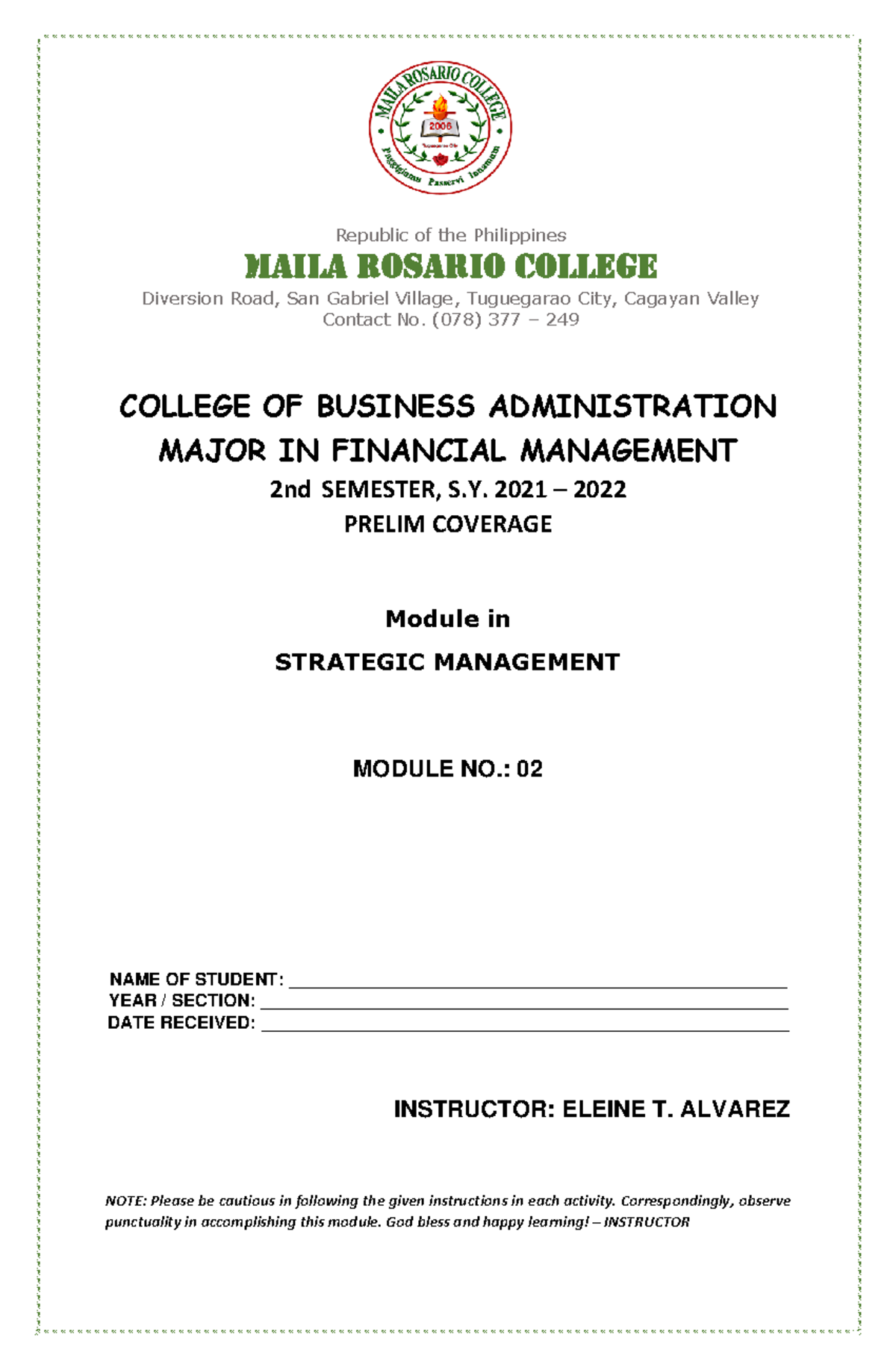 Strategic Management module-2 - COLLEGE OF BUSINESS ADMINISTRATION ...