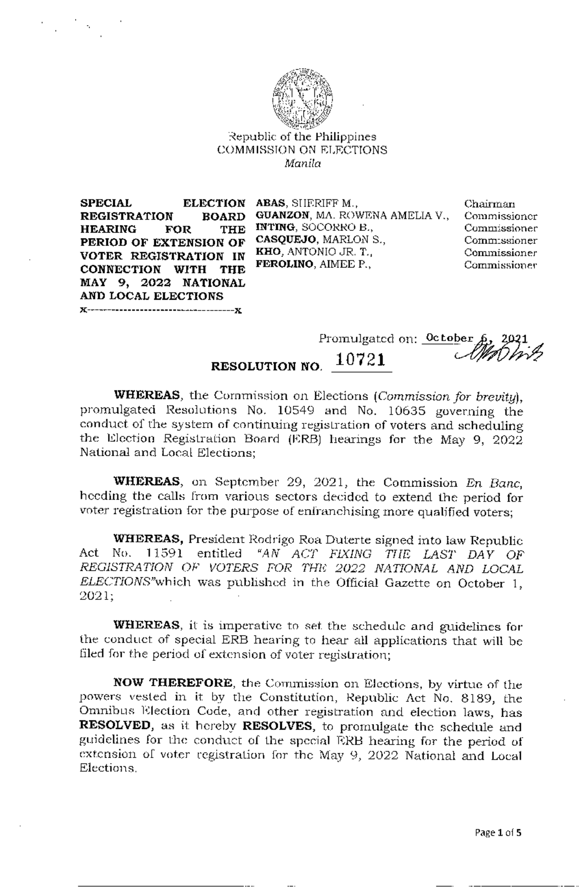 Comelec Resolution No. 10721 - Communication For Corporations ...