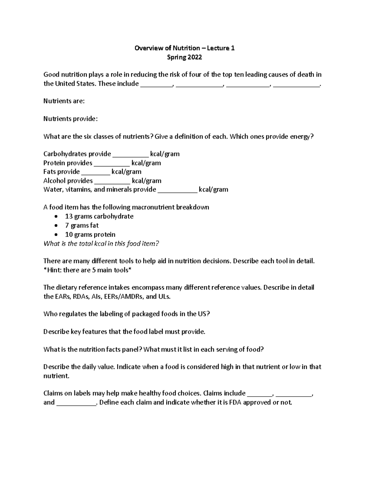 1. Overview of Nutrition Lecture 1 - Overview of Nutrition – Lecture 1 ... 1. Overview of Nutrition Lecture 1 - Overview of Nutrition – Lecture 1 ...
