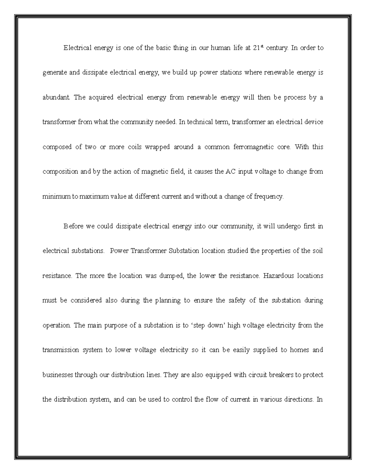 Electrical energy - Lecture notes 1 - Electrical energy is one of the ...