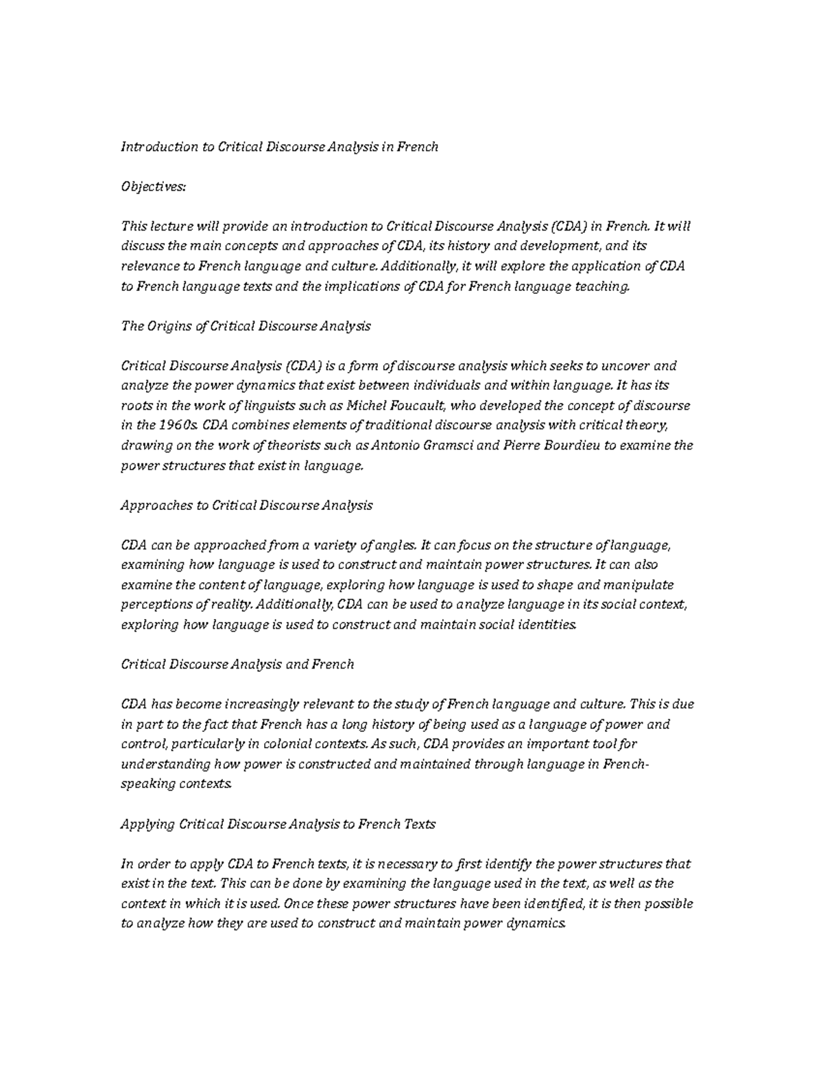 Critical Discourse Analysis Notes de cours - Introduction to Critical ...