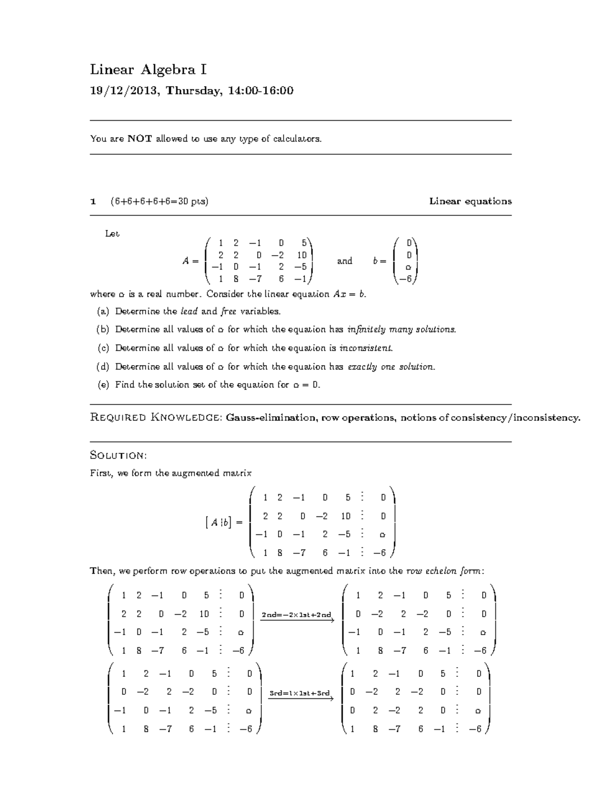 Sample/practice exam 19 December 2013, questions and answers - Linear ...