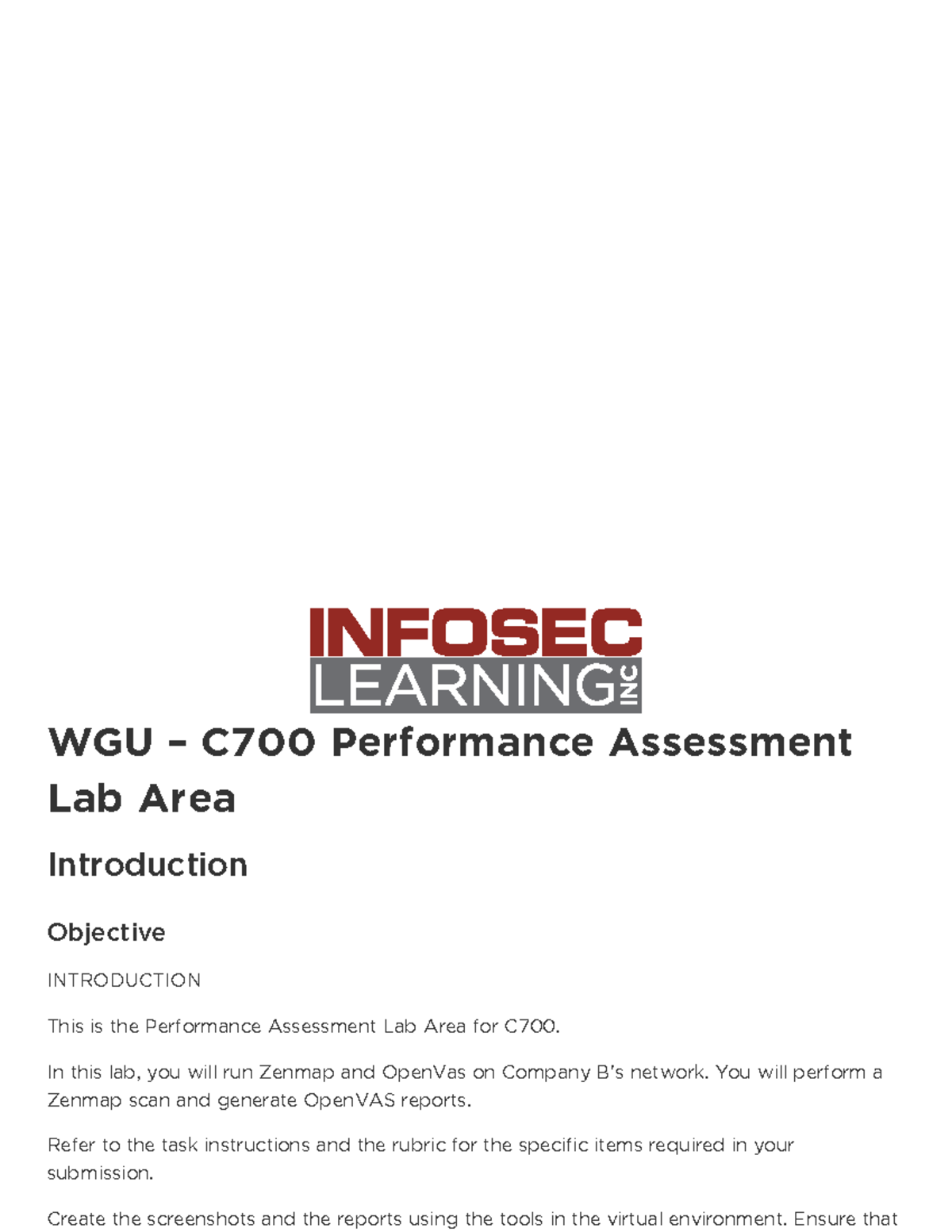 Lab instructions wgu c700 performance assessment lab area - WGU – C700 ...