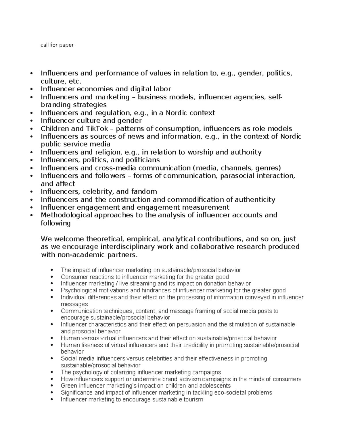 Call for paper - cwe - call for paper Influencers and performance of ...