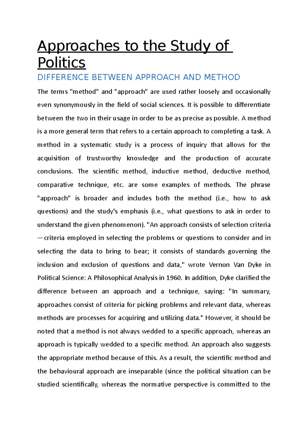 Approaches to the Study of Politics - Approaches to the Study of ...