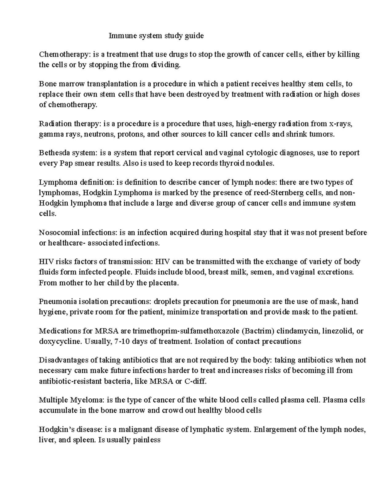 Marta - Immune system Study guide 2 - Immune system study guide ...