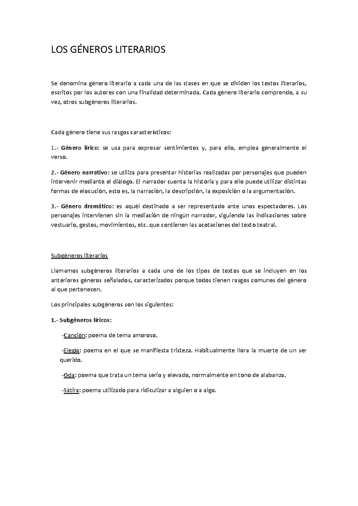 01. LOS Géneros Literarios - LOS GÉNEROS LITERARIOS Se denomina género ...