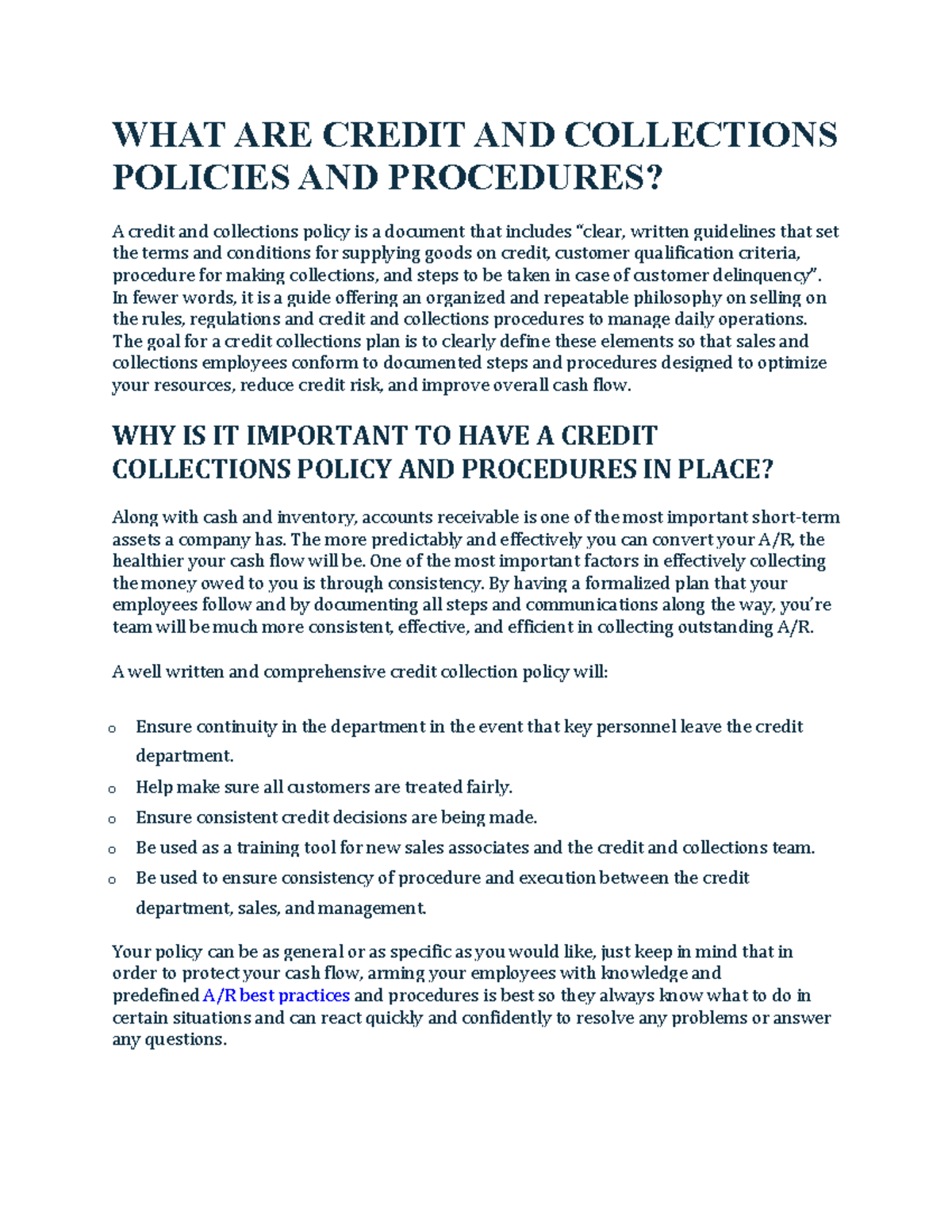 WHAT ARE Credit AND Collections Policies AND Procedures - WHAT ARE CREDIT AND COLLECTIONS ...